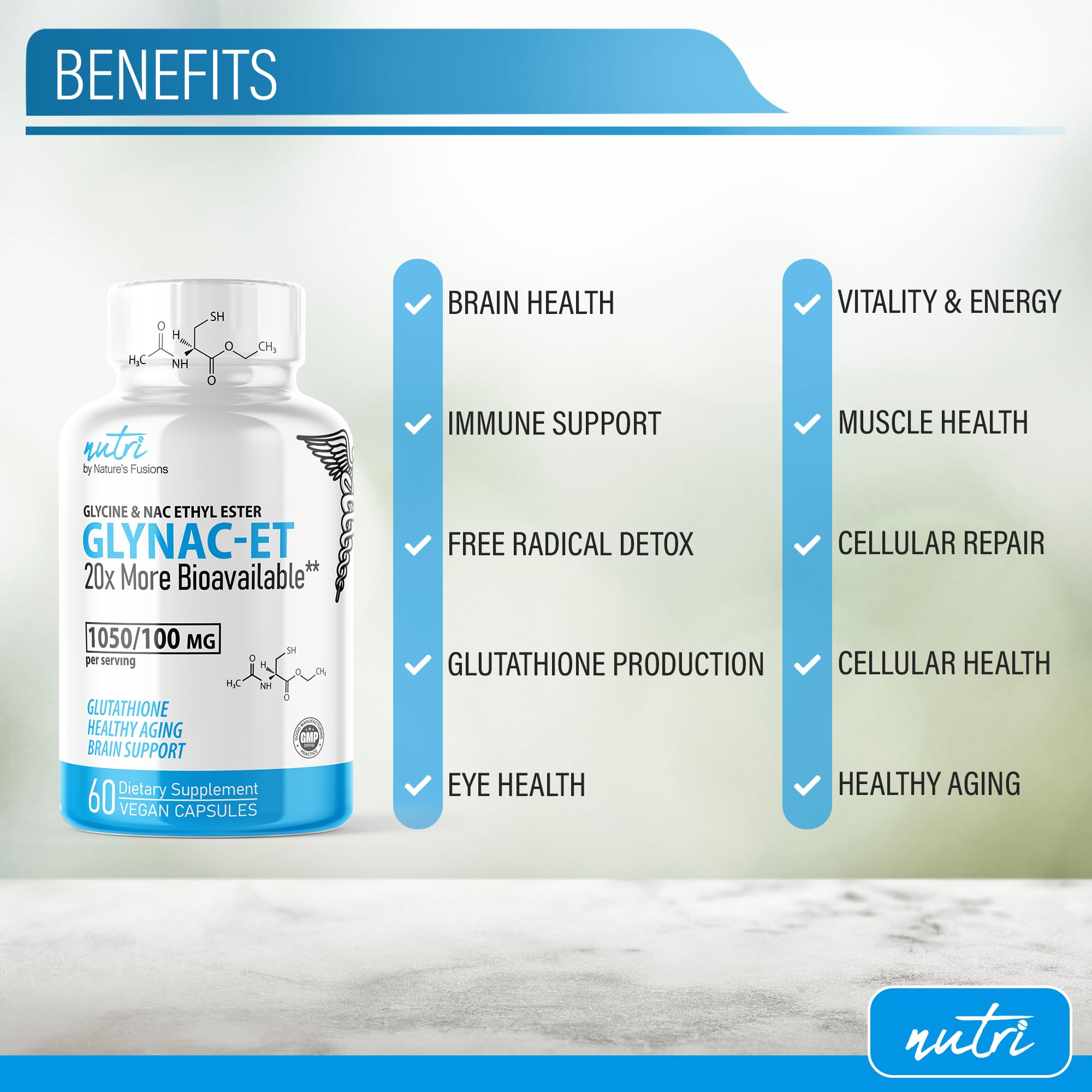 GlyNAC-ET NAC Supplement N-Acetyl Cysteine Ethyl Ester - 20x More Bioavailable Than GlyNAC - Glycine & N-acetylcysteine Ethyl Ester Anti Aging Supplement, Boost Glutathione (60 Capsules)