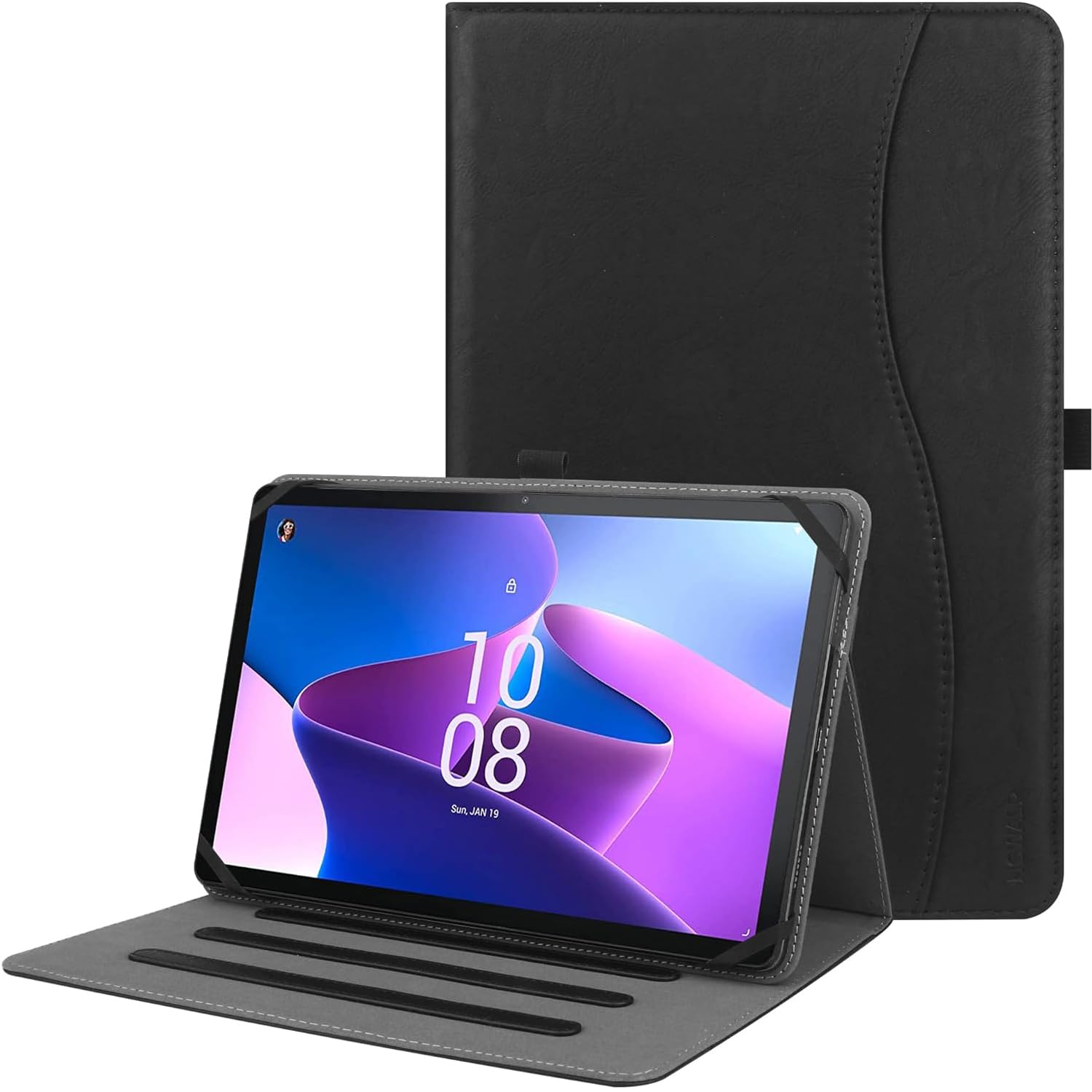 HGWALP Universal 9",9.7",10.1",10.2",10.5",10.9",11" Tablet Case,Multi-Viewing Angels Stand Folio Case Cover with Handstrap for for iPad, Samsung,Other 9-11 inch Tablet,Black