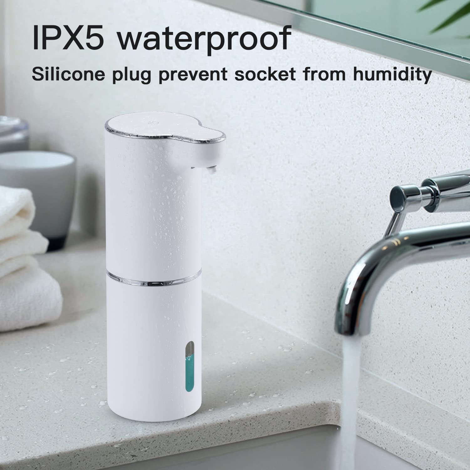 LAOPAO Soap Dispenser, Automatic Foaming Hand Soap Dispenser Touchless Foam Soap Dispenser Rechargeable Bathroom Countertop Soap Pump for Kids Xmas Gift 300ml All White