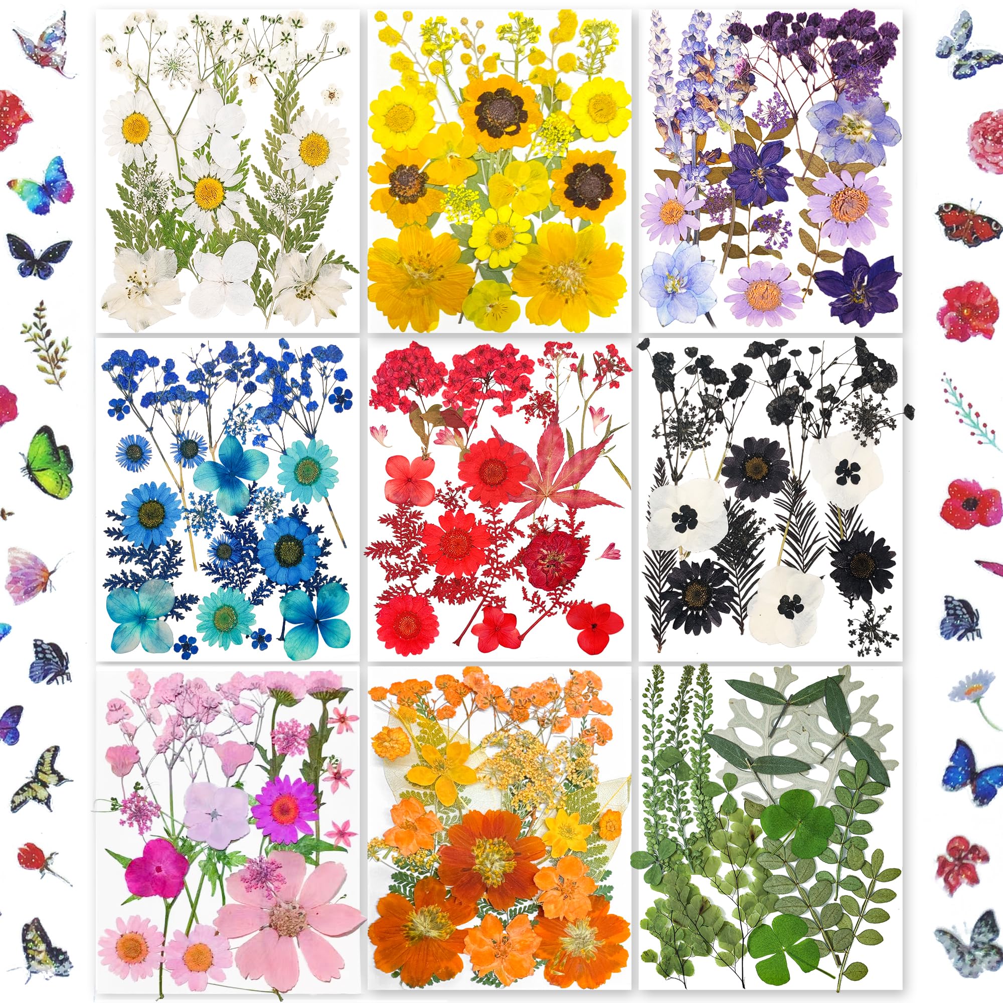 OECOO 285PCS Small Dried Pressed Butterfly Sticker Flower for Resin,Real Nature Pressing Floral Leaves for DIY Craft, Mold, Jewelry Making, Candle Scrapbooking Supplies