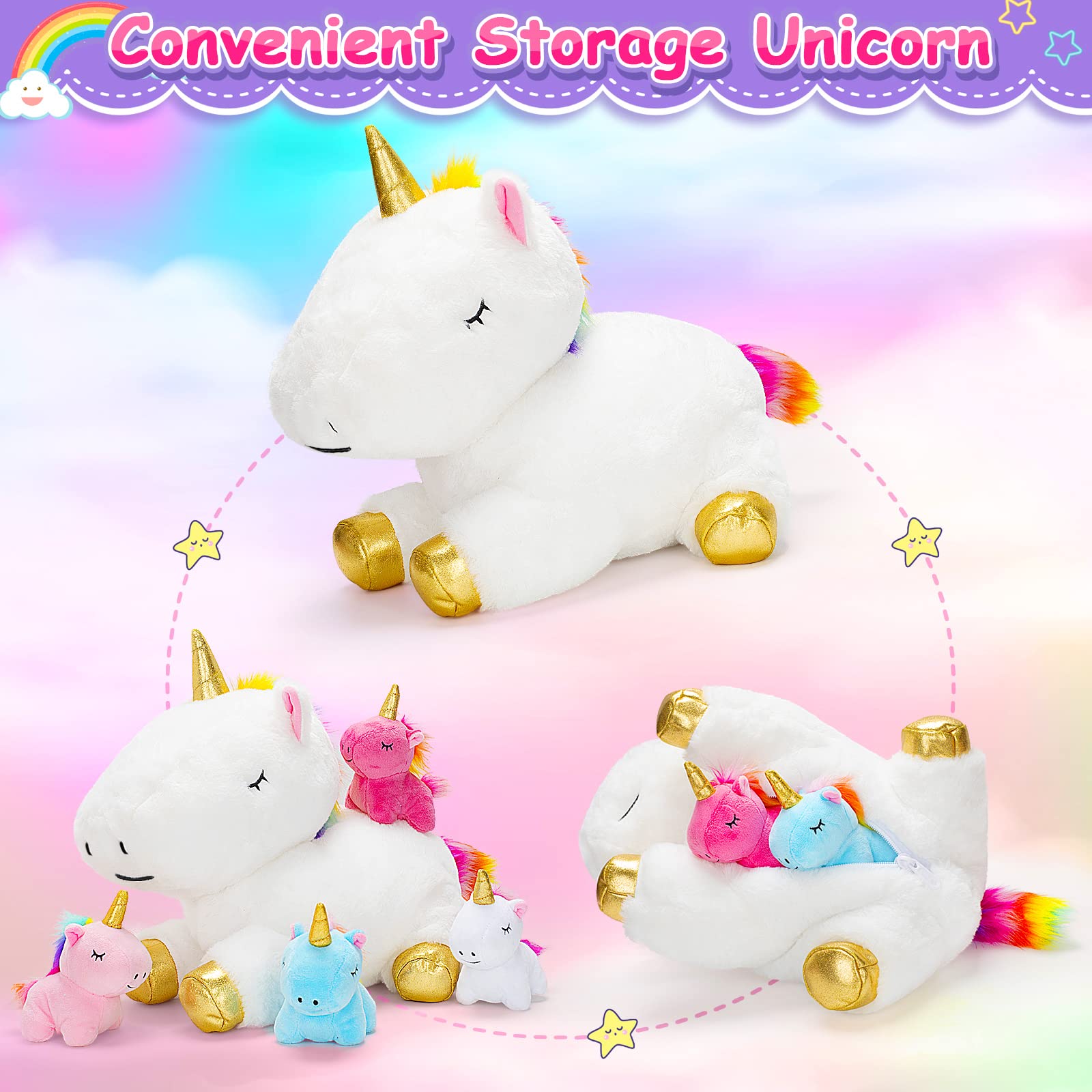KMUYSL Cute Stuffed Animal Mommy with 4 Babies - Soft Plush Toy Set for Ages 3-8, Perfect Valentines & Birthday Gifts