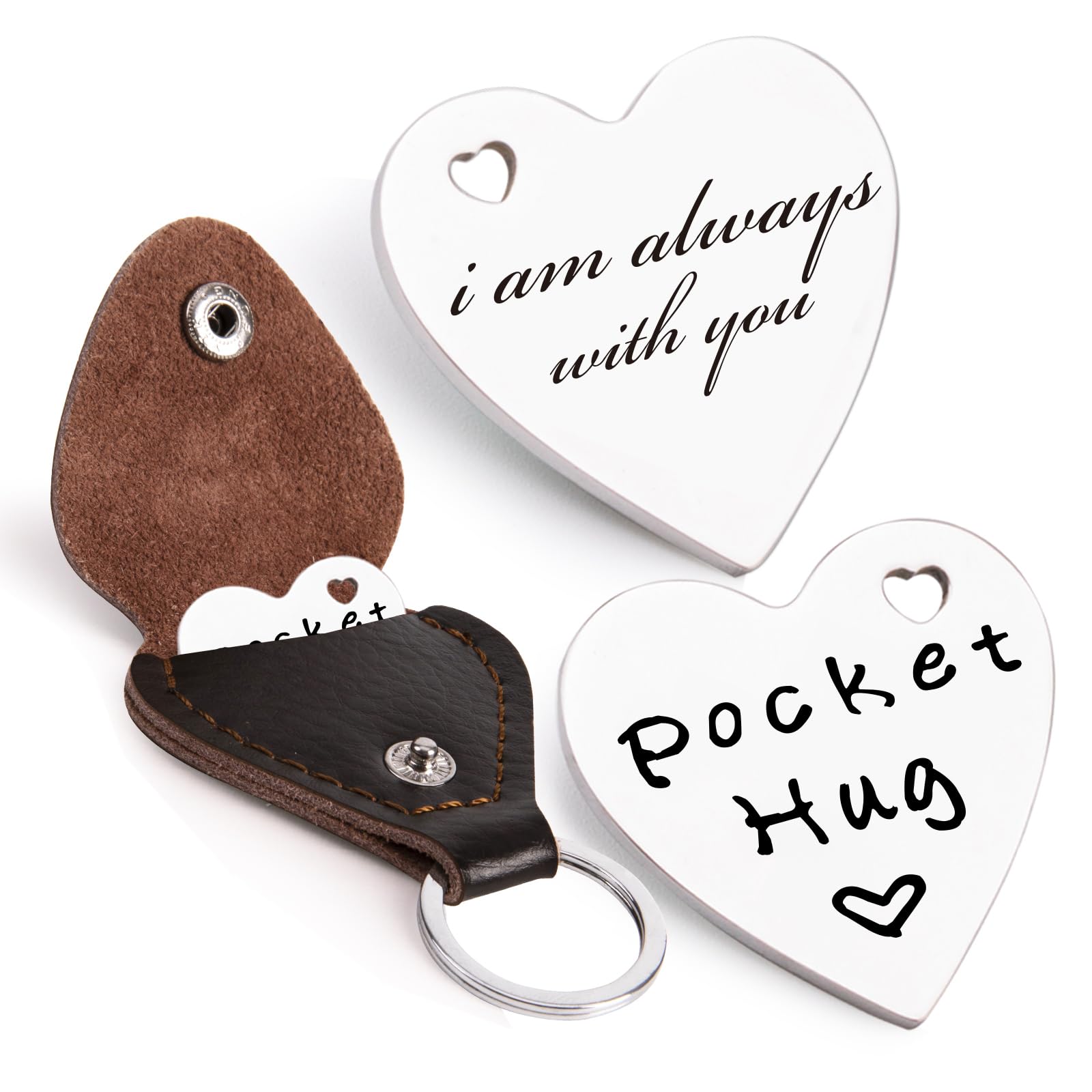 Qunrwe Long Distance Gift,Pocket Hug & Leather Keychain,I Love You Thinking of You Miss You Gifts for Women,Inspirational Gift Anniversary Birthday Gifts for Him Boyfriend Men Son Family Friends