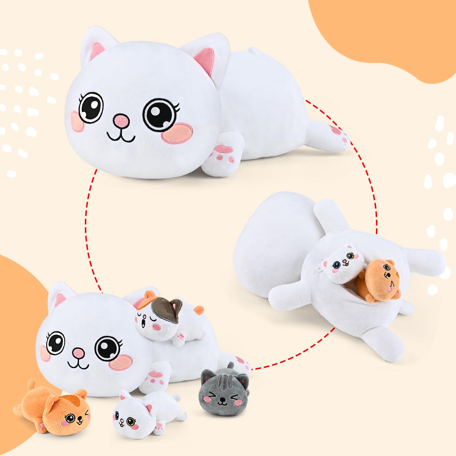 KMUYSL Cute Stuffed Animal Mommy with 4 Babies - Soft Plush Toy Set for Ages 3-8, Perfect Valentines & Birthday Gifts