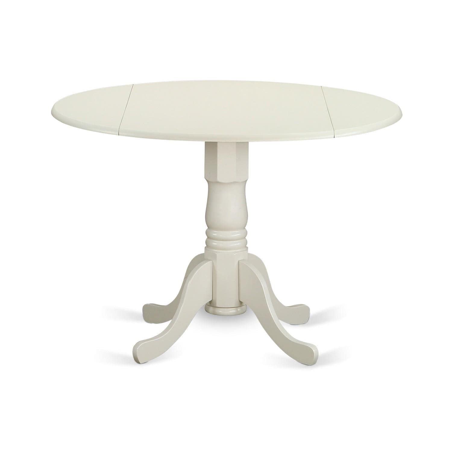 East West Furniture DLBO5-WHI-W 5 Piece Kitchen Table Set for 4 Includes a Round Dining Room Table with Dropleaf and 4 Solid Wood Seat Chairs, 42x42 Inch, Linen White