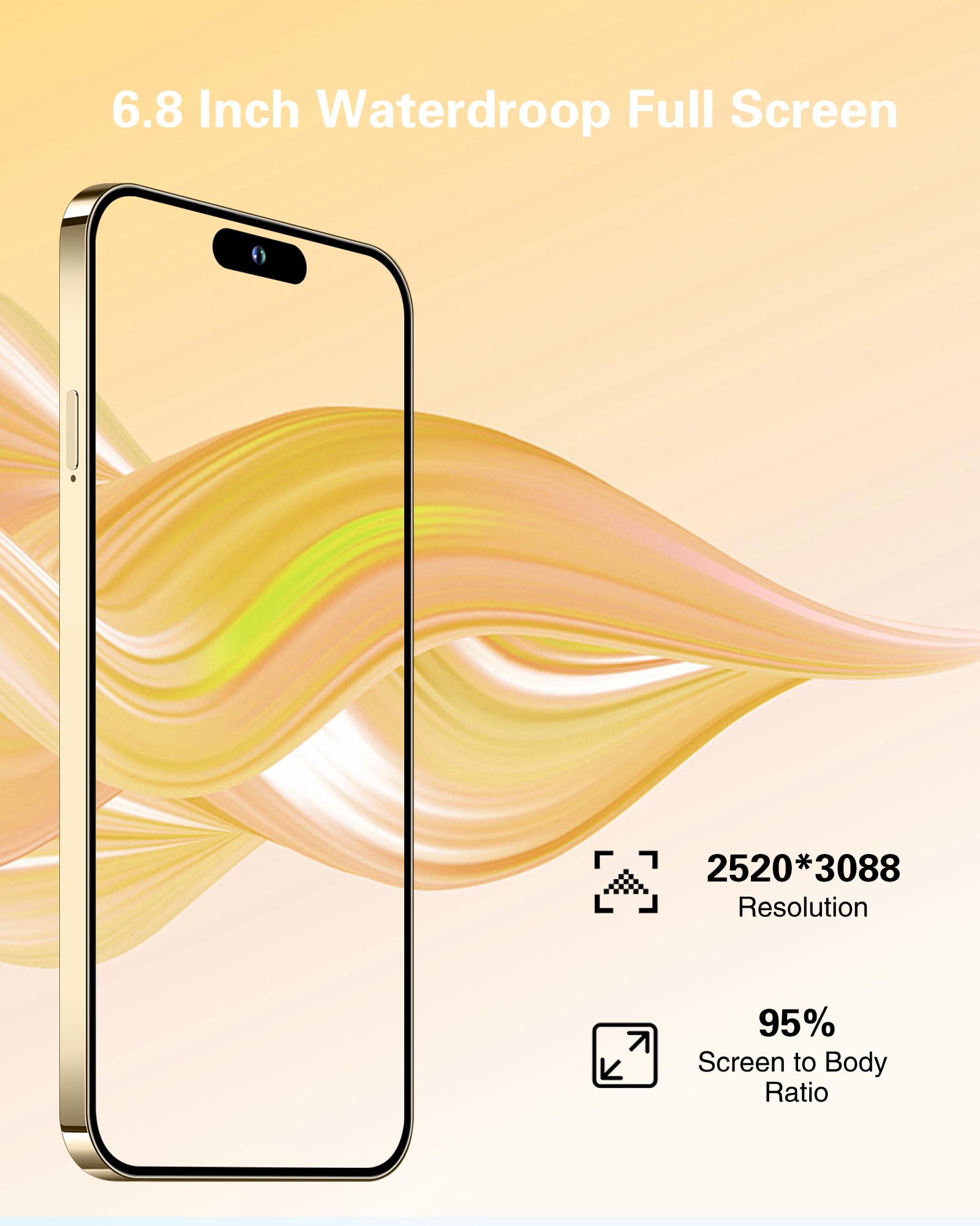 ExAchat A14 Pro Max 5G Unlocked Smartphone - 6GB+256GB Fully Unlocked Cell Phone for Android 13, 6.82" Unlocked Cell Phone, 6800mAh, 48MP Front Camera+108MP Main Camera (Gold)