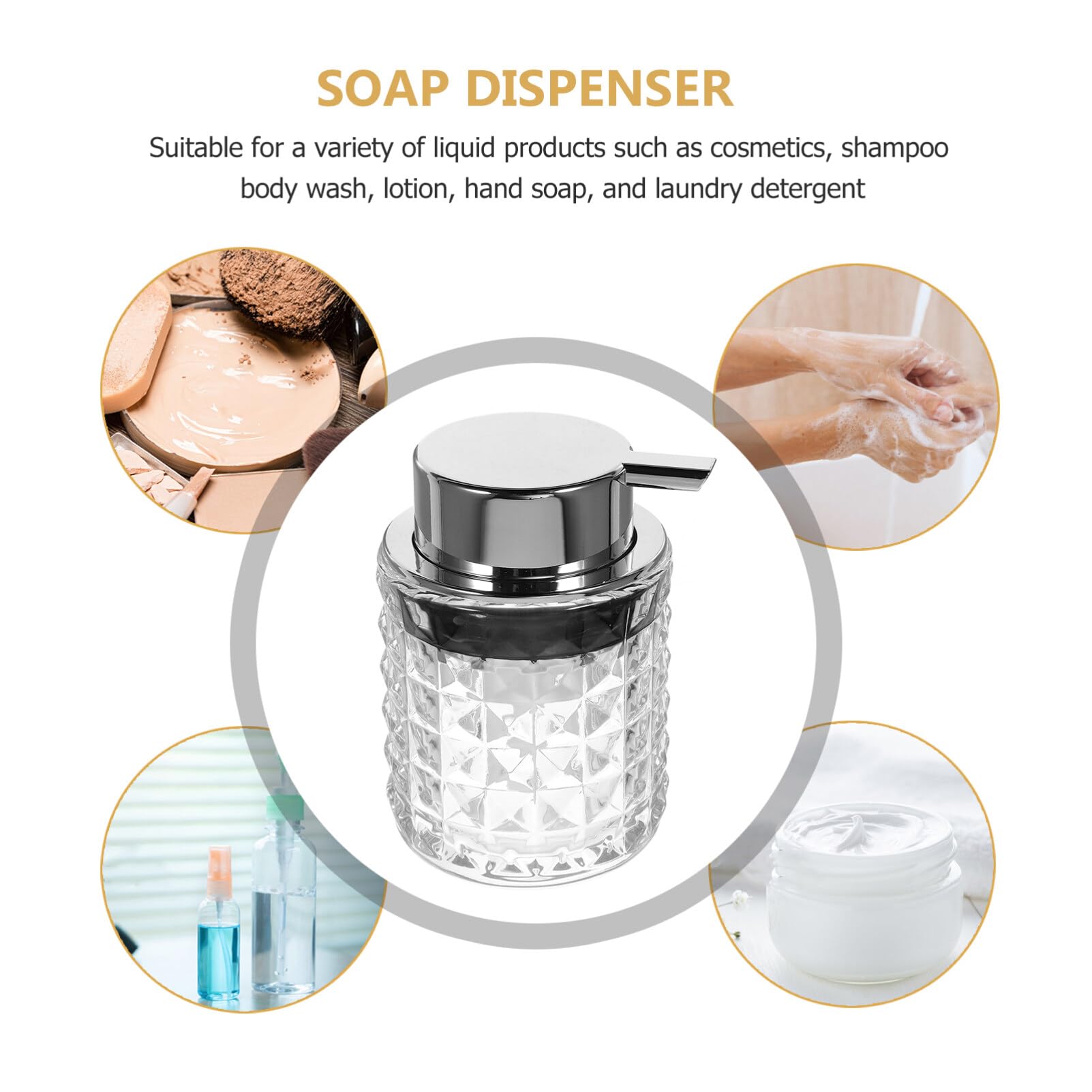 Cabilock Hand Soap Dispenser Glass Refillable Liquid Hand Soap Shampoo Dispenser Pump Bottle Lotion Hand Soap Jar Cosmetic Containers for Home Bathroom