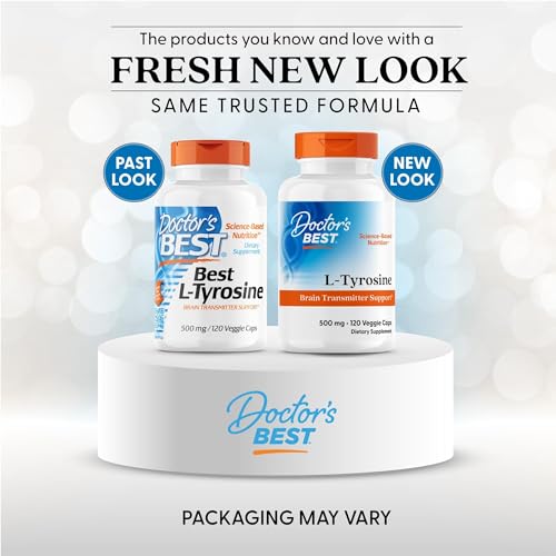 Doctors Best L-Tyrosine, 500 mg, Brain Transmitter Support, Non-GMO, Gluten Free 120 Veggie Caps