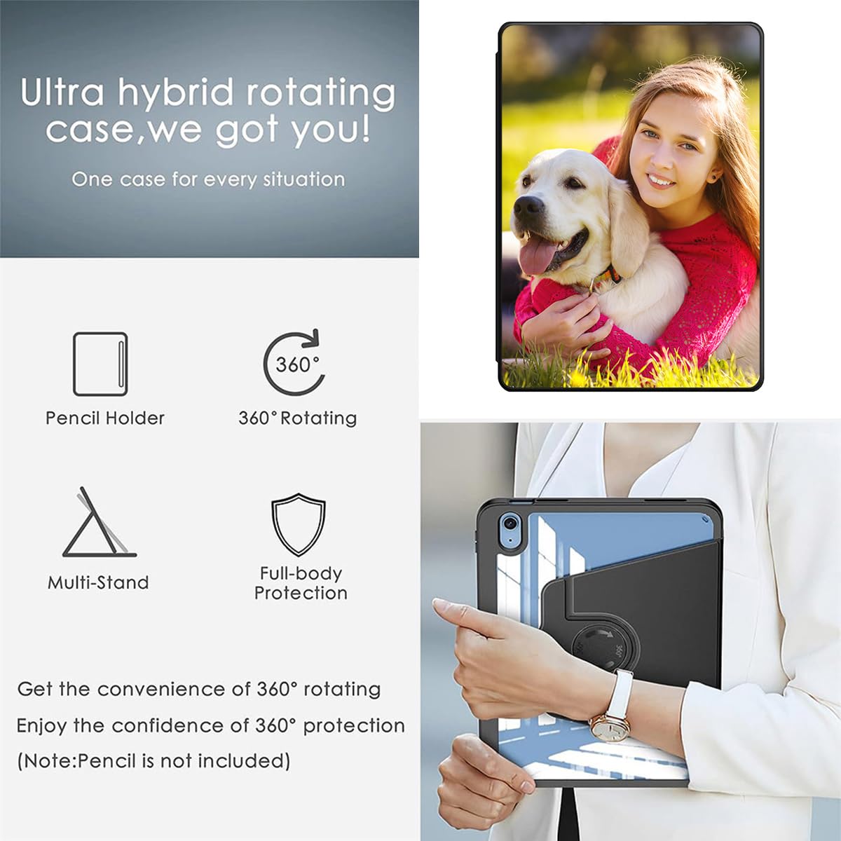 Custom 360 Degree Rotate Stand Shockproof Photo Logo Text Personalized Design Case with Clear Back Smart Sleep/Wake Tablet Cover/Pencil Holder for Apple iPad Mini 8.3 Inch(6th Gen 2021)