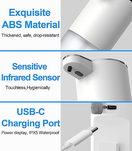 Josnown Foaming Soap Dispenser, Touchless Automatic Soap Dispenser with 4-Level Adjustable Foam, USB Rechargeable, 13.5oz/400ML Wall Mount Soap Dispenser for Bathroom Kitchen Office Commercia