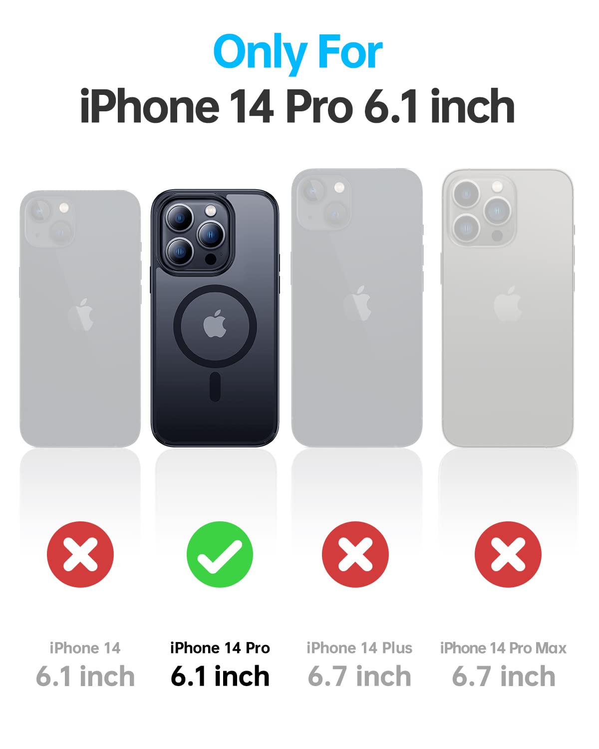 Meifigno Magic Mag Series Designed for iPhone 14 Pro Case, [Military Grade Protection & Compatible with MagSafe], Translucent Matte Back with Soft Edge Magnetic Case, for iPhone 14 Pro 6.1", Black
