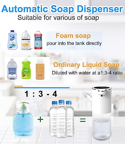 Josnown Foaming Soap Dispenser, Touchless Automatic Soap Dispenser with 4-Level Adjustable Foam, USB Rechargeable, 13.5oz/400ML Wall Mount Soap Dispenser for Bathroom Kitchen Office Commercia
