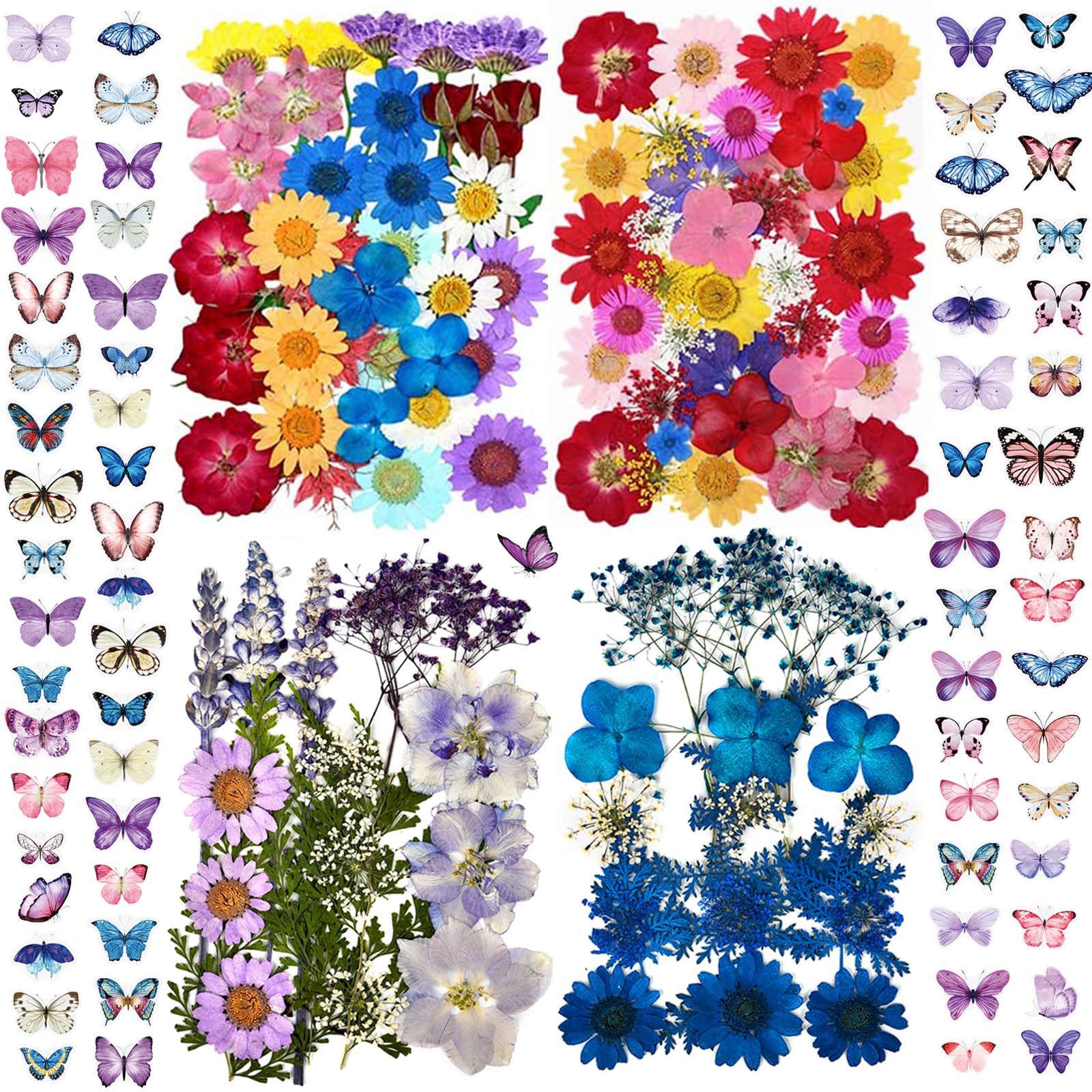 LUCISKY 152 Pcs Dried Pressed Flowers for Resin and Nails, Real Natural Flowers Leaves and Butterfly Stickers for Jewelry Soap and Candle Making