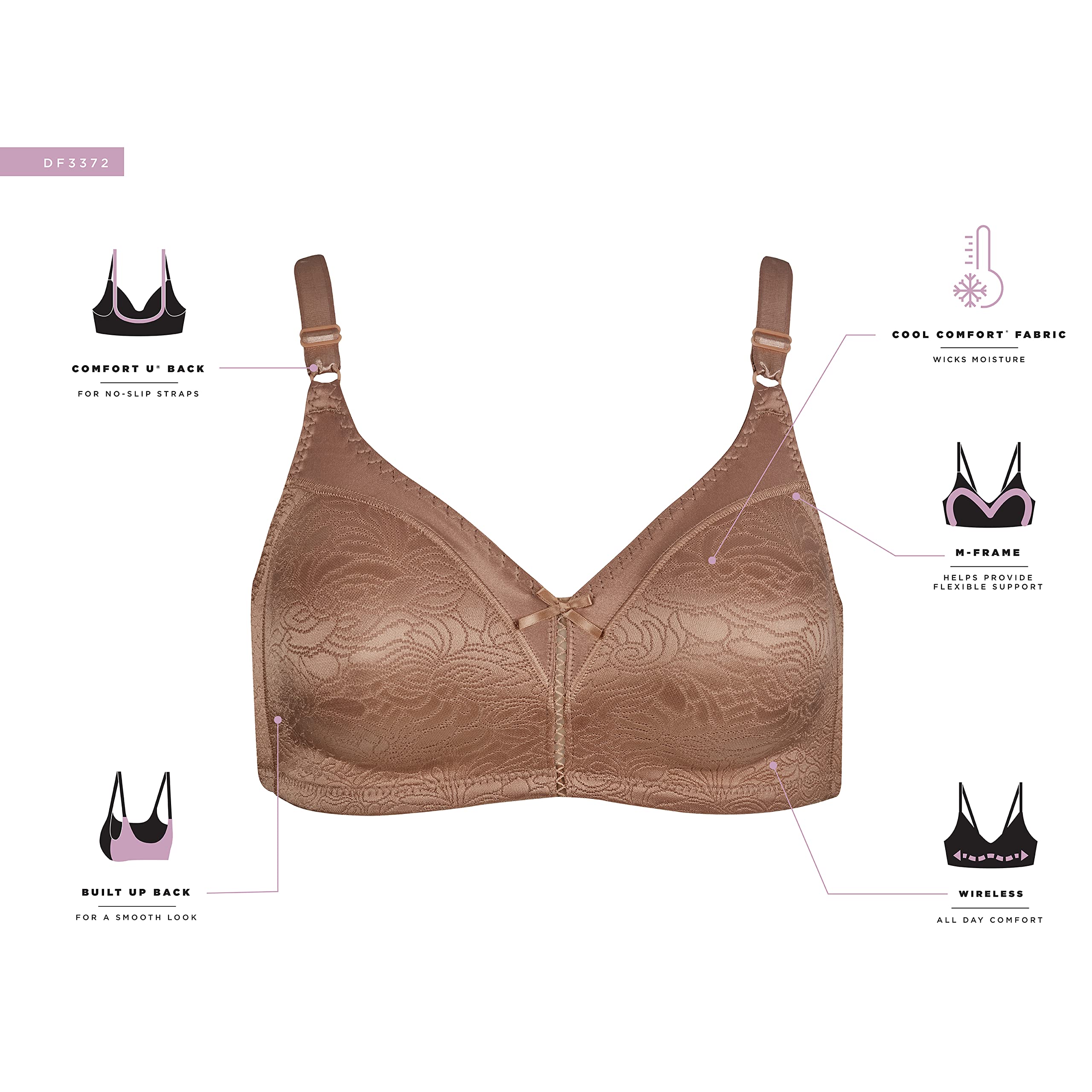 Bali Women's Double Support Spa Closure Wire-Free Bra, Soft Taupe, 40C