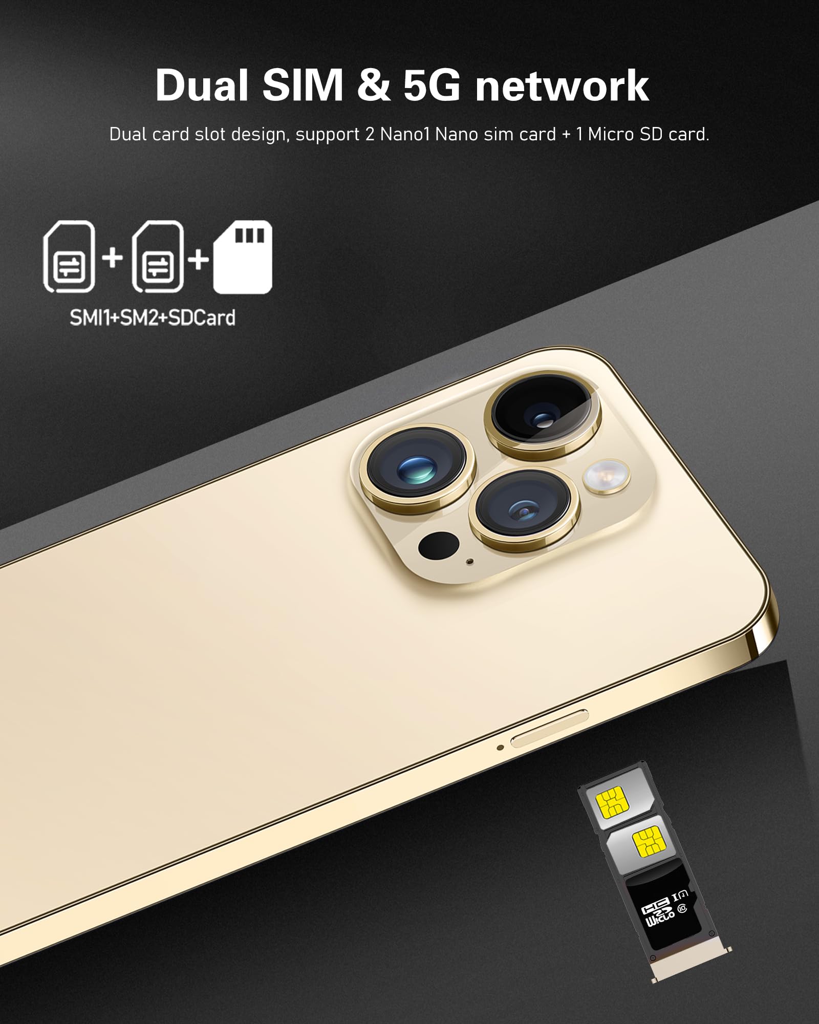 ExAchat A14 Pro Max 5G Unlocked Smartphone - 6GB+256GB Fully Unlocked Cell Phone for Android 13, 6.82" Unlocked Cell Phone, 6800mAh, 48MP Front Camera+108MP Main Camera (Gold)