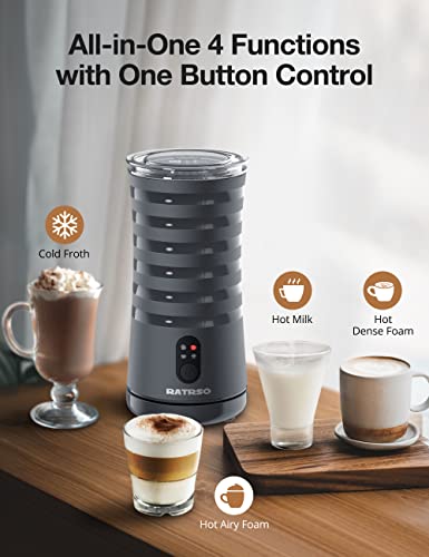 RATRSO Milk Frother, Electric Milk Steamer Soft Foam Maker with Two Whisks for Frothing and Heating Milk, 4 IN 1 Multifunction for Hot & Cold Froth, Automatic off & Easy Cleaning