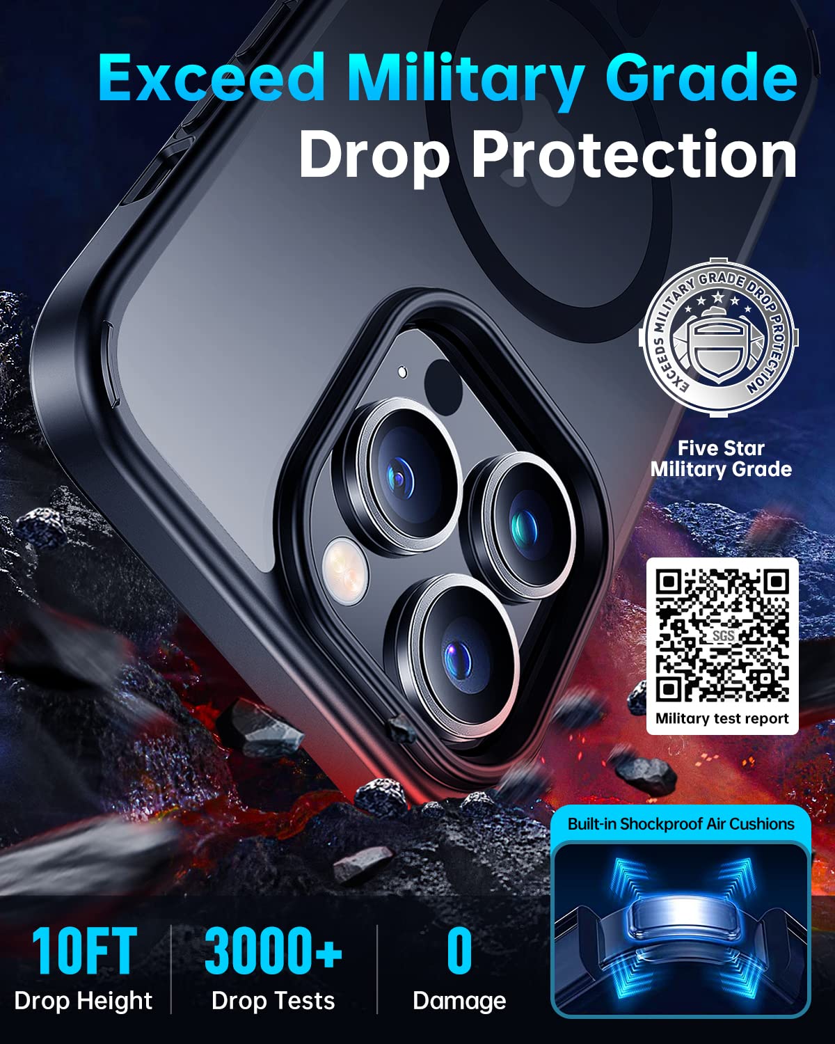Meifigno Magic Mag Series Designed for iPhone 14 Pro Case, [Military Grade Protection & Compatible with MagSafe], Translucent Matte Back with Soft Edge Magnetic Case, for iPhone 14 Pro 6.1", Black