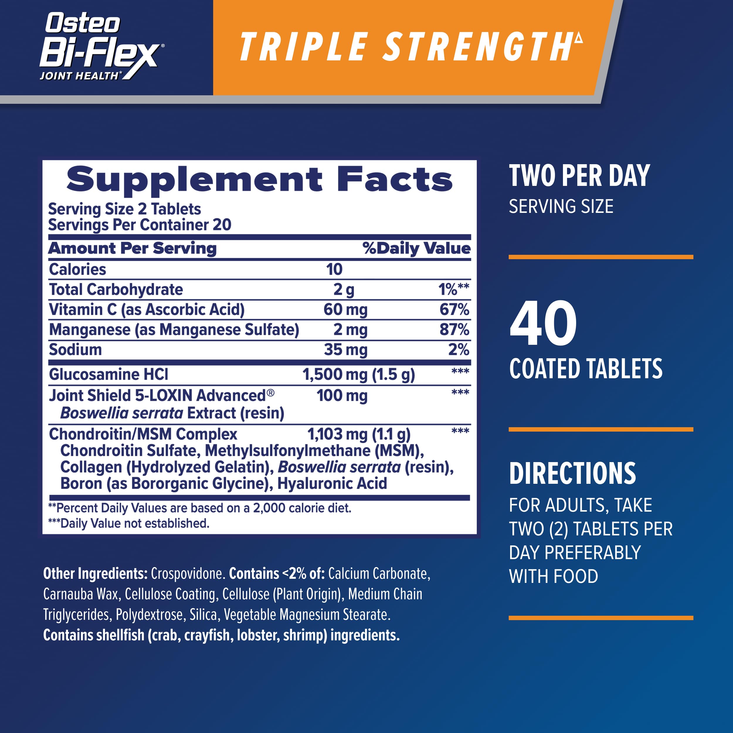 Osteo Bi-Flex Triple Strength(5), Glucosamine Chondroitin with Vitamin C Joint Health Supplement, Coated Tablets, 40 Count