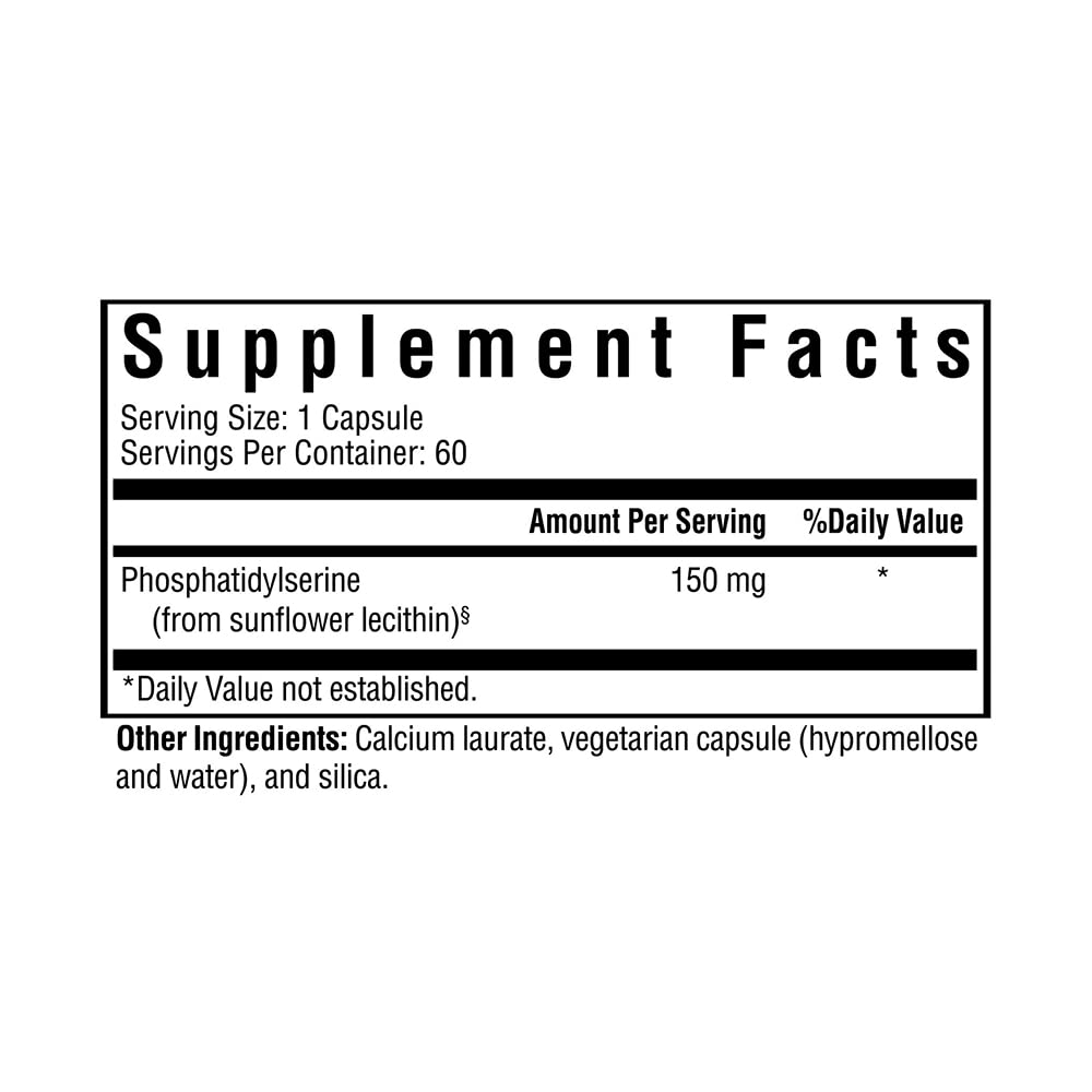 Seeking Health Phosphatidyl Serine, 100 mg Phosphatidylserine from Sunflower, Supports Concentration and Healthy Mood, Stress Response Support, Soy-Free, Non-GMO, Vegetarian (60 Capsules)*