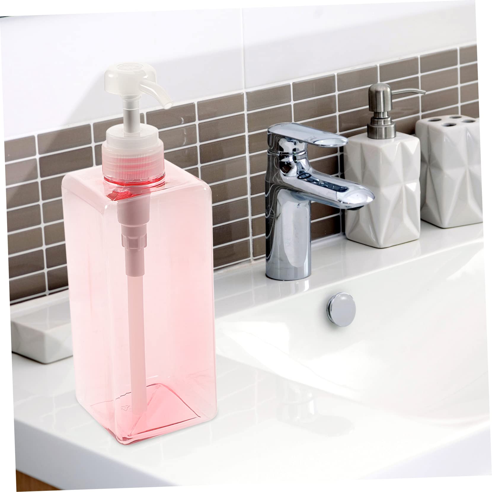 FELTECHELECTR Refillable Pump Bottle Square Liquid Dispenser for Shampoo Body Wash Face Wash Lotion and Liquid Soap for Bathroom and Shower Use
