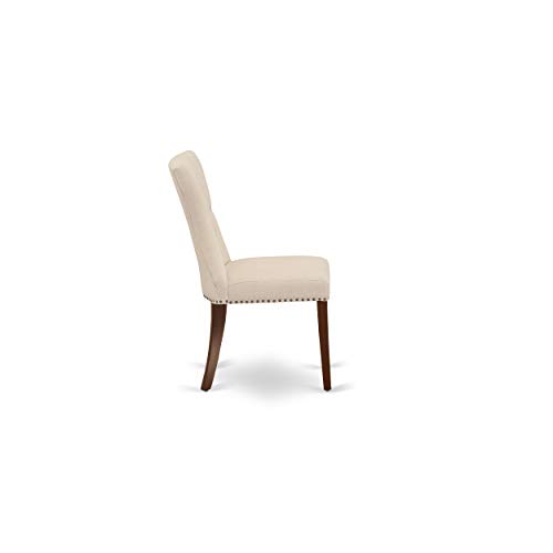 East West Furniture DLGA5-MAH-32 5 Piece Dining Room Table Set Includes a Round Dining Table with Dropleaf and 4 Light Beige Linen Fabric Upholstered Chairs, 42x42 Inch, Mahogany