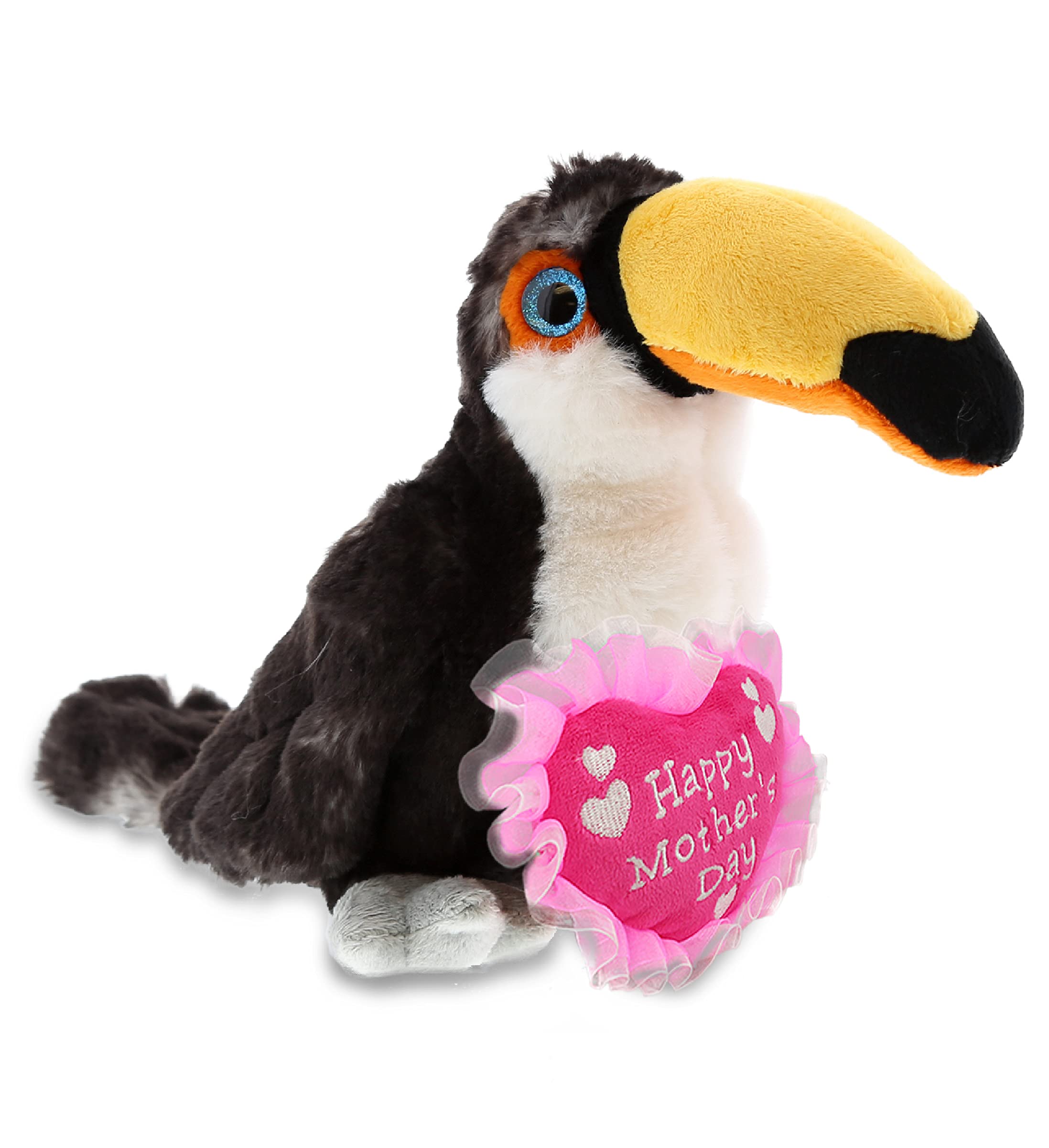 DolliBu Happy Mother's Day Super Soft Plush Toucan Doll Figure - Cute Stuffed Animal with Pink Heart Message for Best Mommy, Grandma, Wife, Daughter - 8" Inches