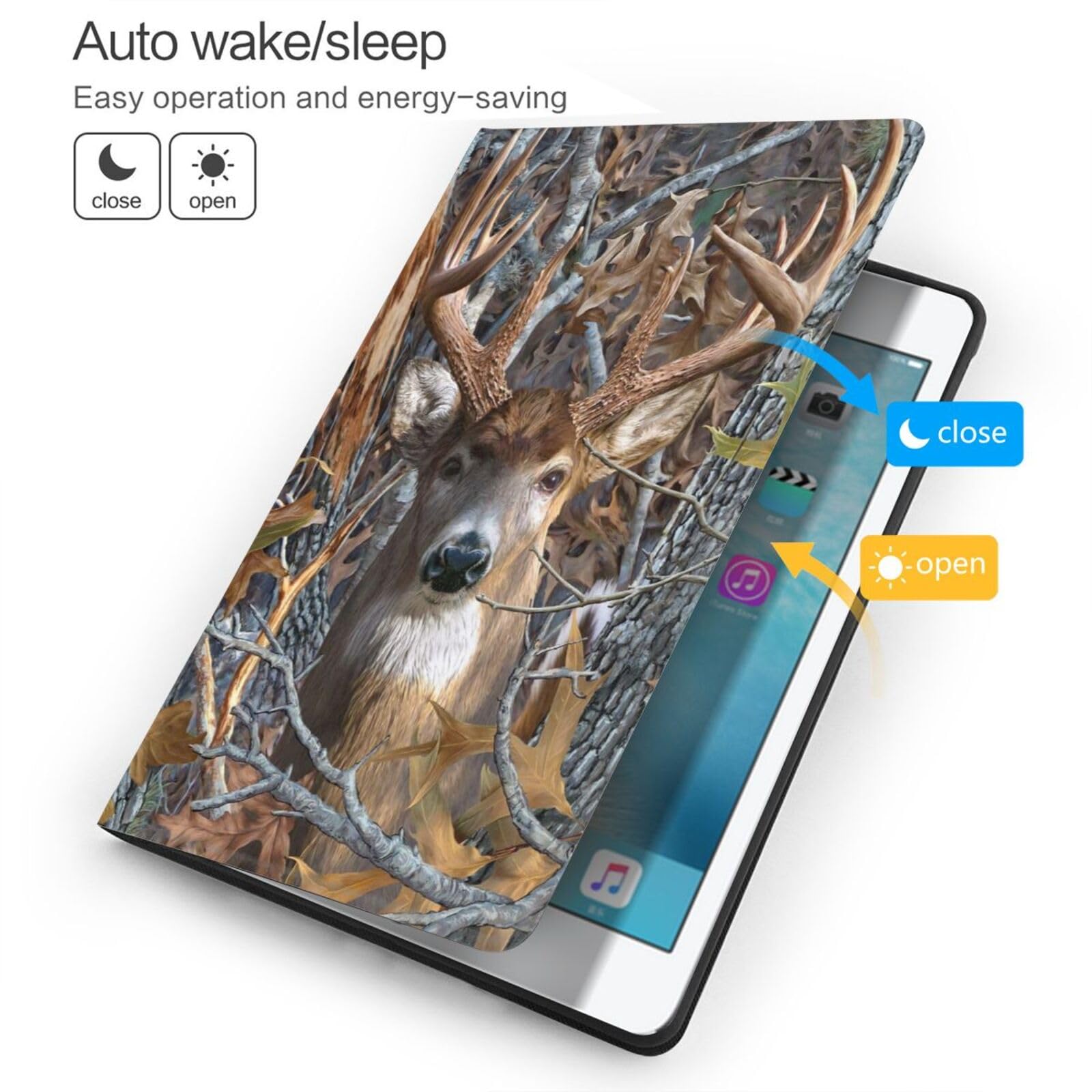 Christmas Elk Case for iPad 9th 8th 7th Generation, Premium PU Leather iPad 10.2 inch 2021 2020 2019 Flip Stand Cover, Adjustable Angles Auto Wake Sleep Protective Shockproof