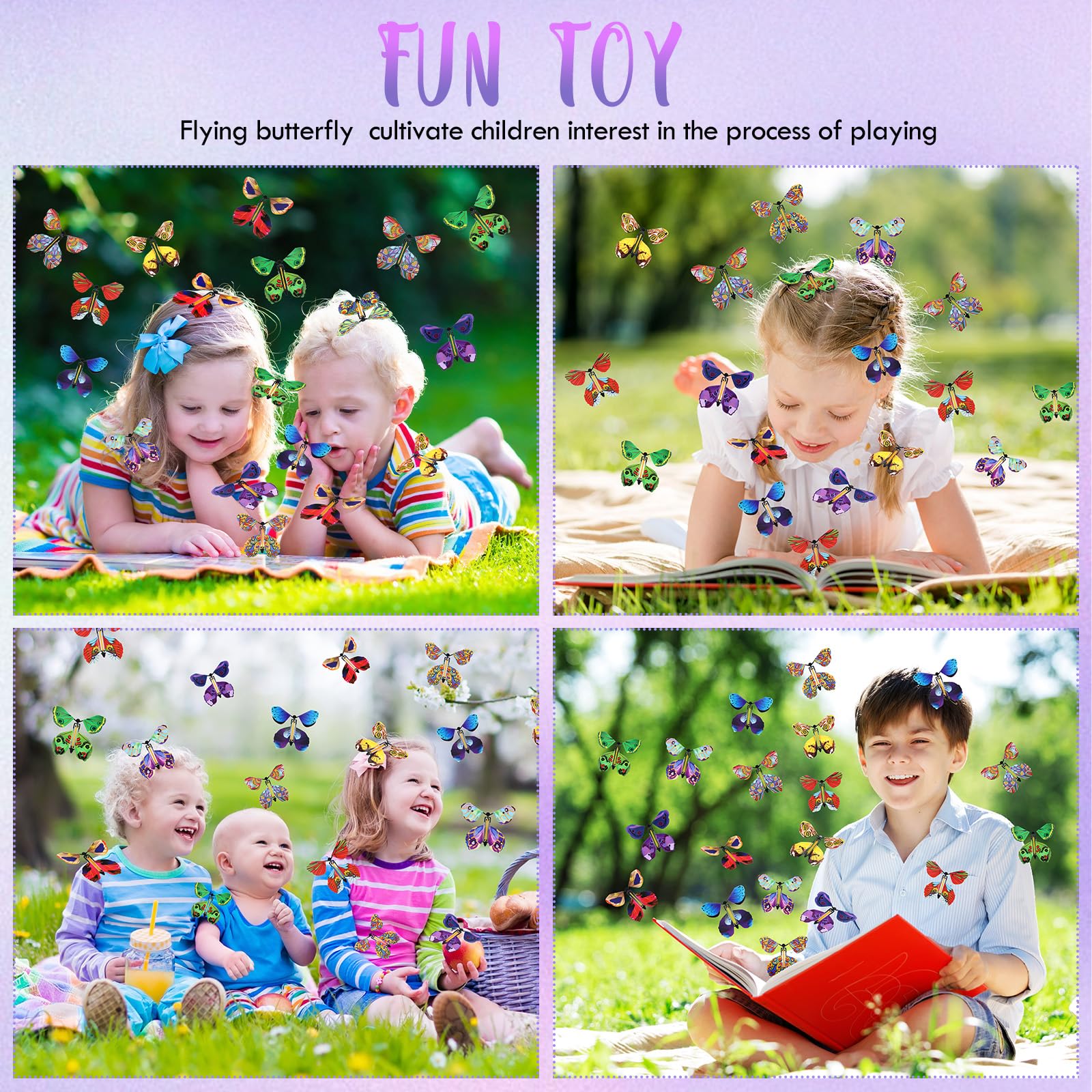 Lenwen 100 Pcs Magic Flying Butterfly Wind up Paper Butterflies That Fly Rubber Band Powered for Bookmark Card Surprise Gift Wedding Birthday Party 10 Styles, 4.41 x 4.92 Inch