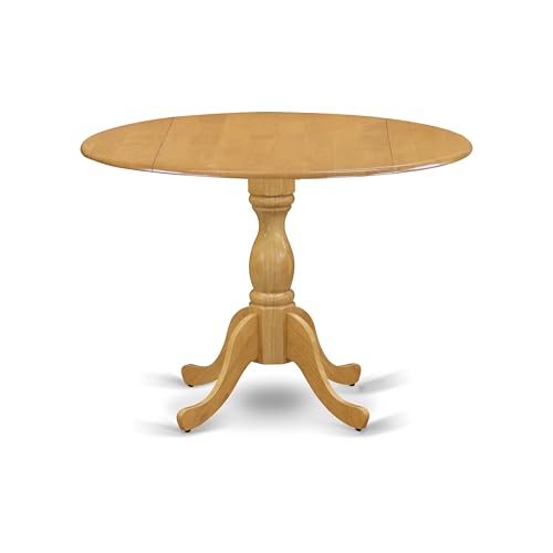 East West Furniture DMVA5-OAK-C 5 Piece Kitchen Table Set for 4 Includes a Round Dining Room Table with Dropleaf and 4 Linen Fabric Upholstered Dining Chairs, 42x42 Inch, Oak