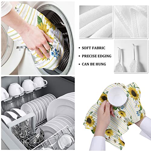 Big buy store Sunflower Butterfly Bee Floral Kitchen Dish Towels, Soft Lightweight Microfiber Absorbent Decorative Hand Towel Green Yellow Stripes Tea Towel Guest Towel for Kitchen Bathroom 18x28in