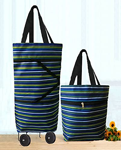 Collapsible Trolley Bags Folding Shopping Cart with Wheels - Reusable Grocery Bags (B09Y2SZ138)