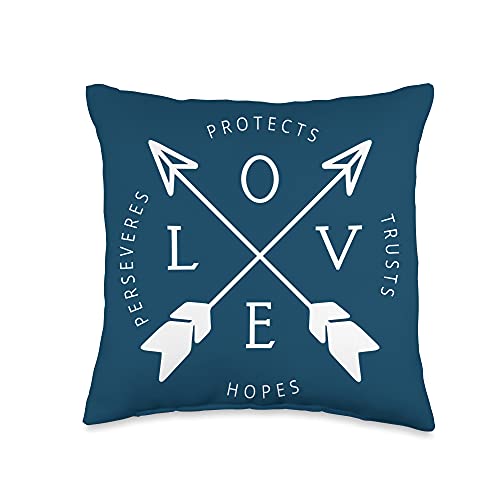 First Corinthians 13 Verse 7 Love Protects Trusts Hopes Perseveres Arrows Throw Pillow, 16x16, Multicolor