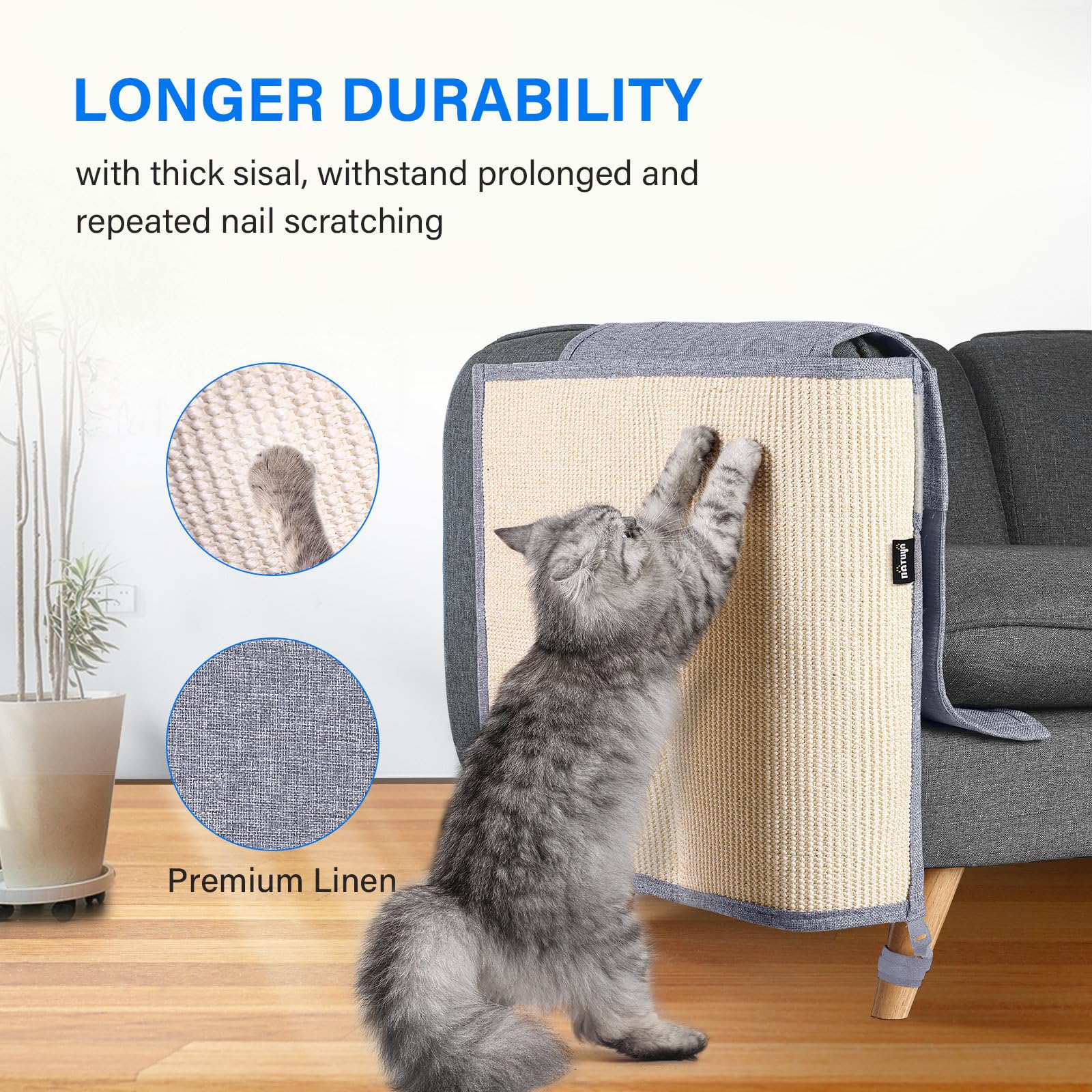 NATUYA Furniture Protectors from Cats - Couch Protector from Cat Claws with Sisal Scratching Pad Anti Cat Scratch Furniture Couch Sofa Corner (Light Gray, Left)