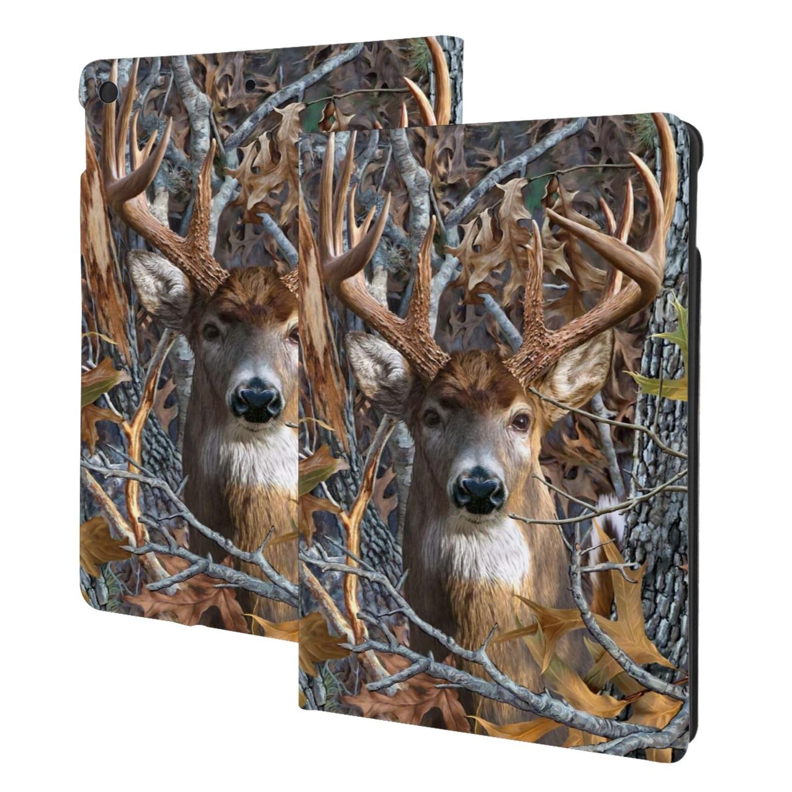 Christmas Elk Case for iPad 9th 8th 7th Generation, Premium PU Leather iPad 10.2 inch 2021 2020 2019 Flip Stand Cover, Adjustable Angles Auto Wake Sleep Protective Shockproof