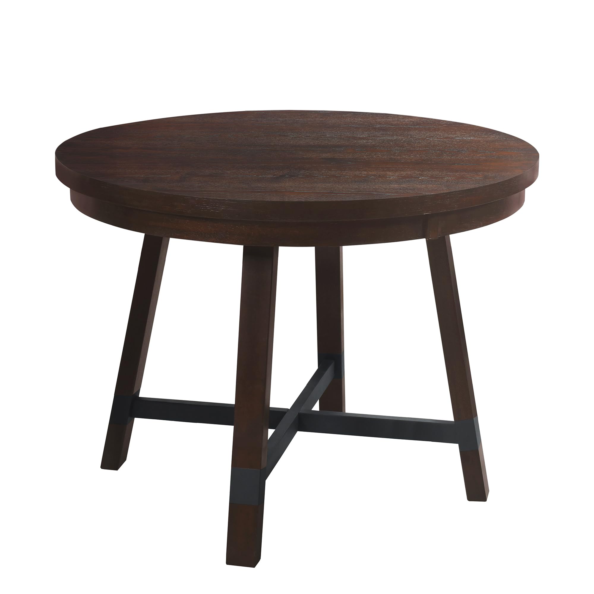 5-Piece Rustic Dining Table Set,42inch Round Dining Table with Cross Legs and Upholstered Dining Chairs for Small Places (Espresso/Rustic+R)
