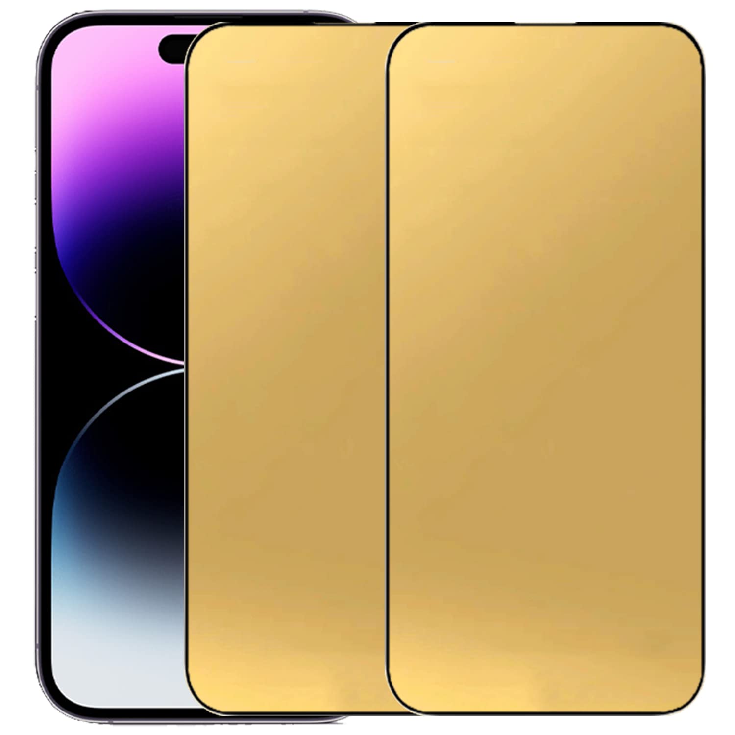 BWEDXEZ 2 PCS Anti-Blue Tempered Glass Mirror Screen Protector Film Suit for iPhone 14 Pro Max, 6.7 inch 9H Hardness Anti-scratch Full Covered (Gold)