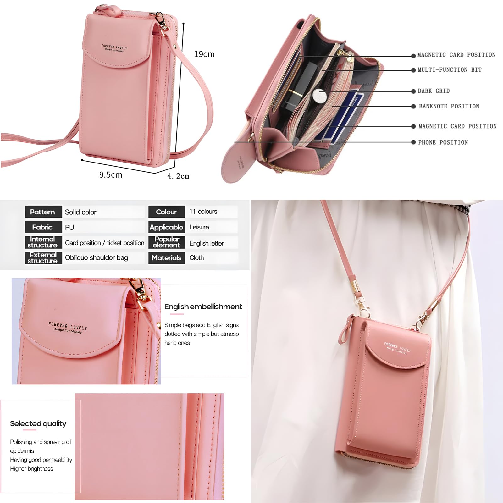 Original Clutch Wallet, PU Leather Crossbody Cell Phone Bag for Women Wallet Purse, High Original Capacity Clutch Wallet (Red)