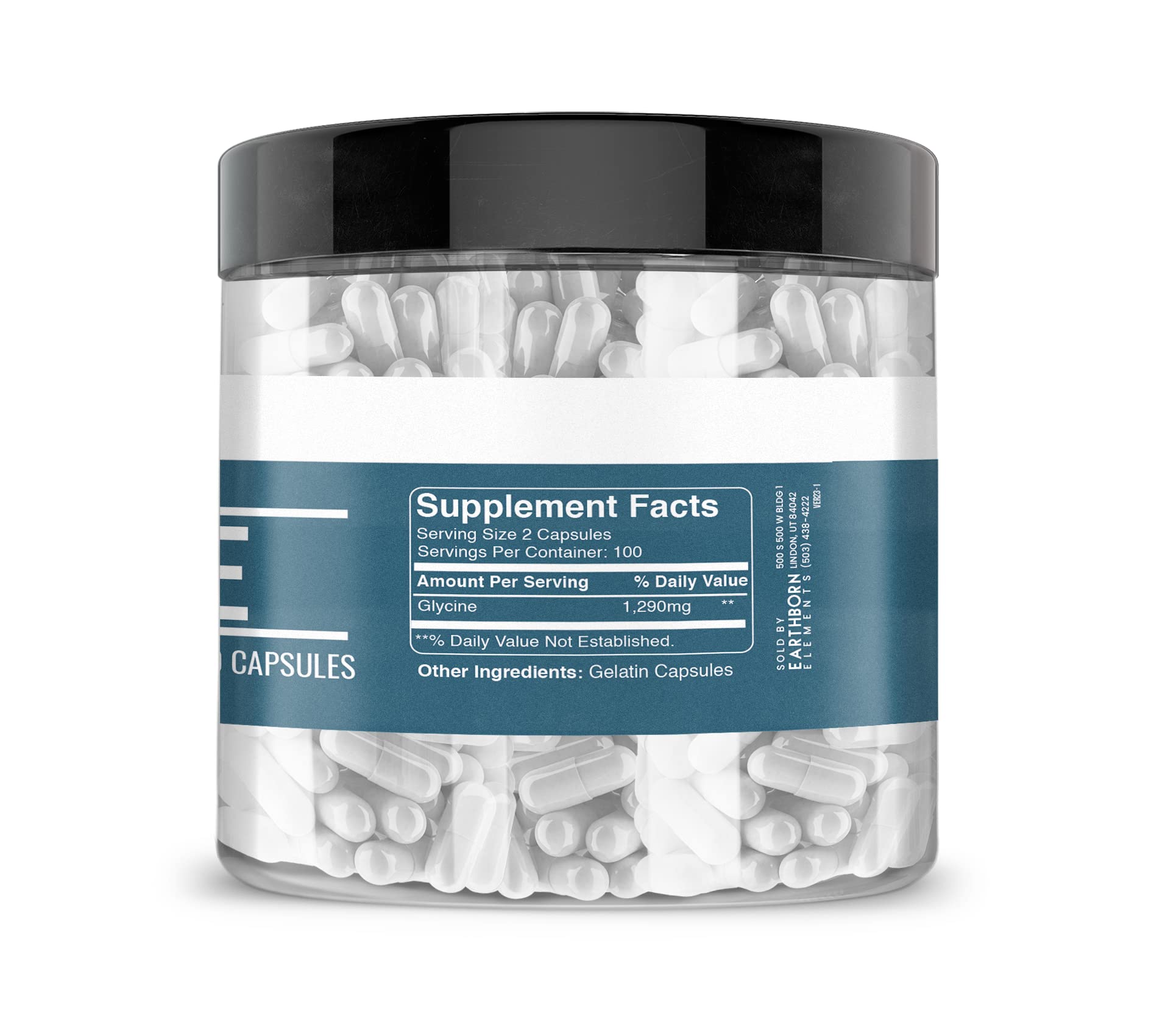 Earthborn Elements Glycine 200 Capsules, Pure & Undiluted, No Additives