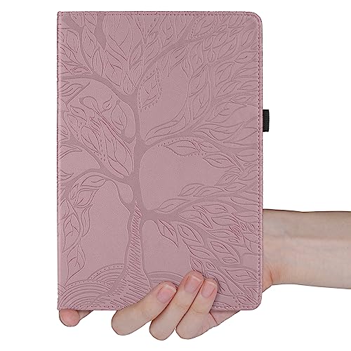 Schaflie Compatible with Samsung Galaxy Tab S9 2023/ Tab S8 2022/ Tab S7 2020 11 inch Case 360 Rotating Cover PU Leather Stand Function with Tree Embossed SM-X700/X706/T870/T875/T876B Rosegold