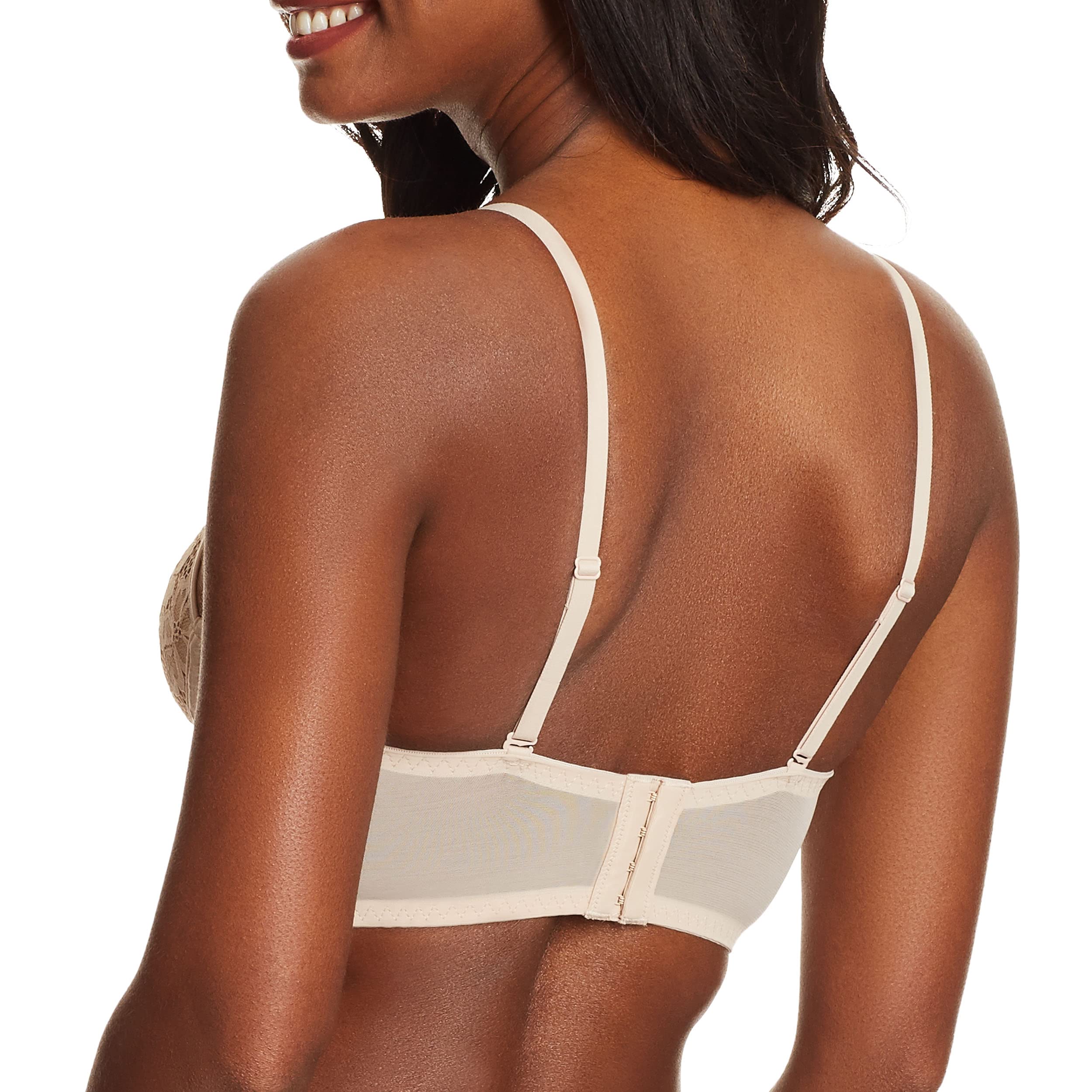 Maidenform Pure Comfort Lace Bralette, Padded Wireless Bra, Convertible Longline Halter Bralette with Soft Foam Cups, Paris Nude, 40C