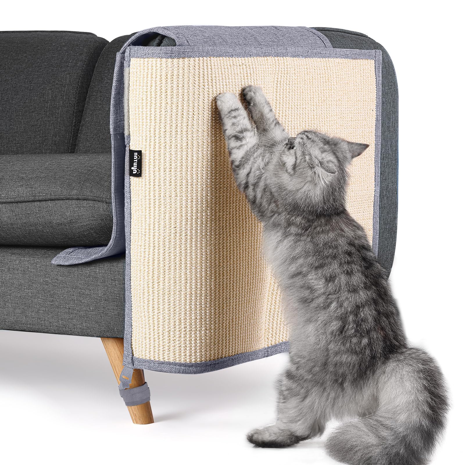 NATUYA Furniture Protectors from Cats - Couch Protector from Cat Claws with Sisal Scratching Pad Anti Cat Scratch Furniture Couch Sofa Corner (Light Gray, Left)