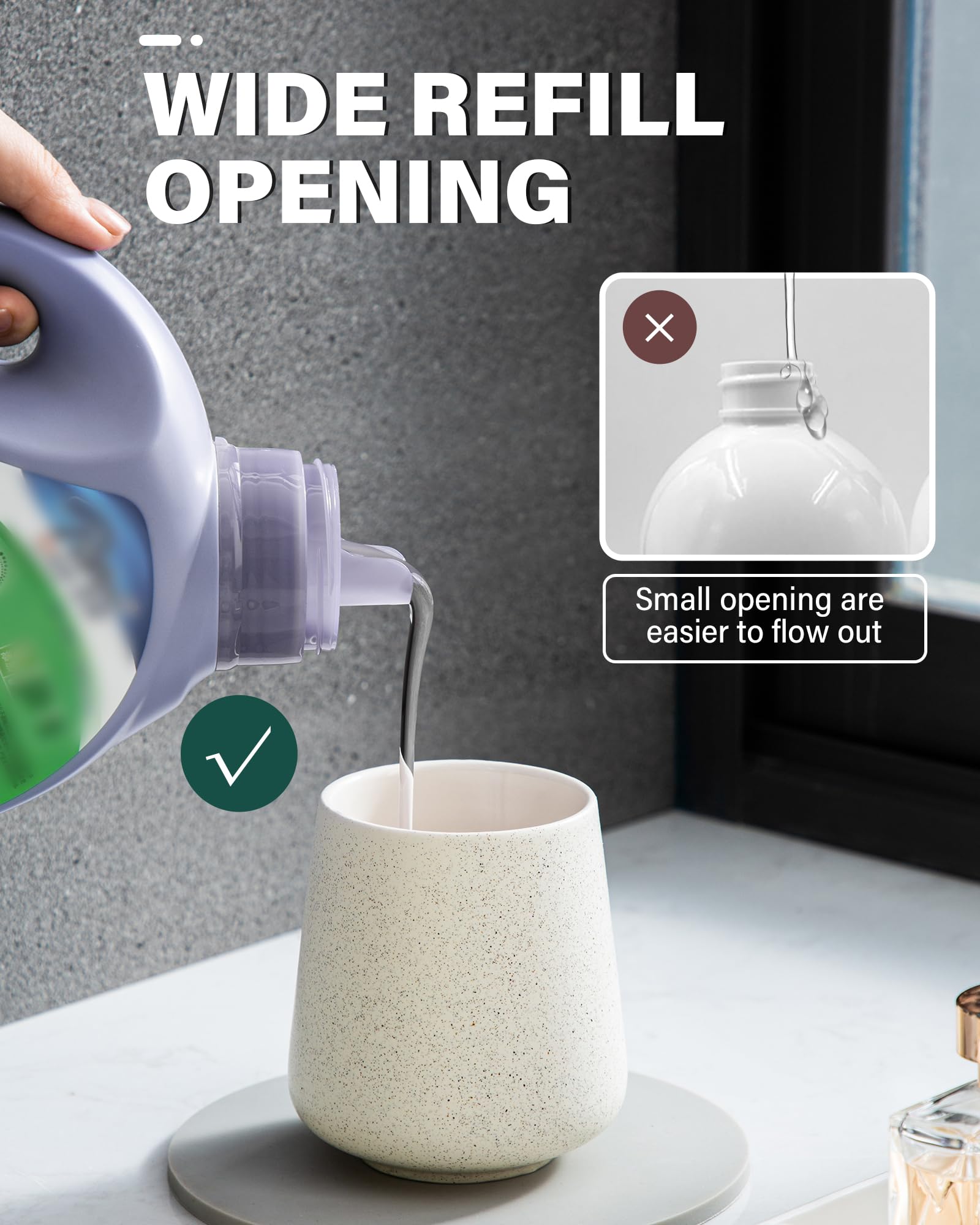 Foam Hand Soap Dispenser - 12 oz Bathroom Lotion Hand Pump Dispenser, Ceramic Foaming Soap Dispenser with Grey Removable Pump for Kitchen Hand Wash Dispenser, Speckled Matte Beige