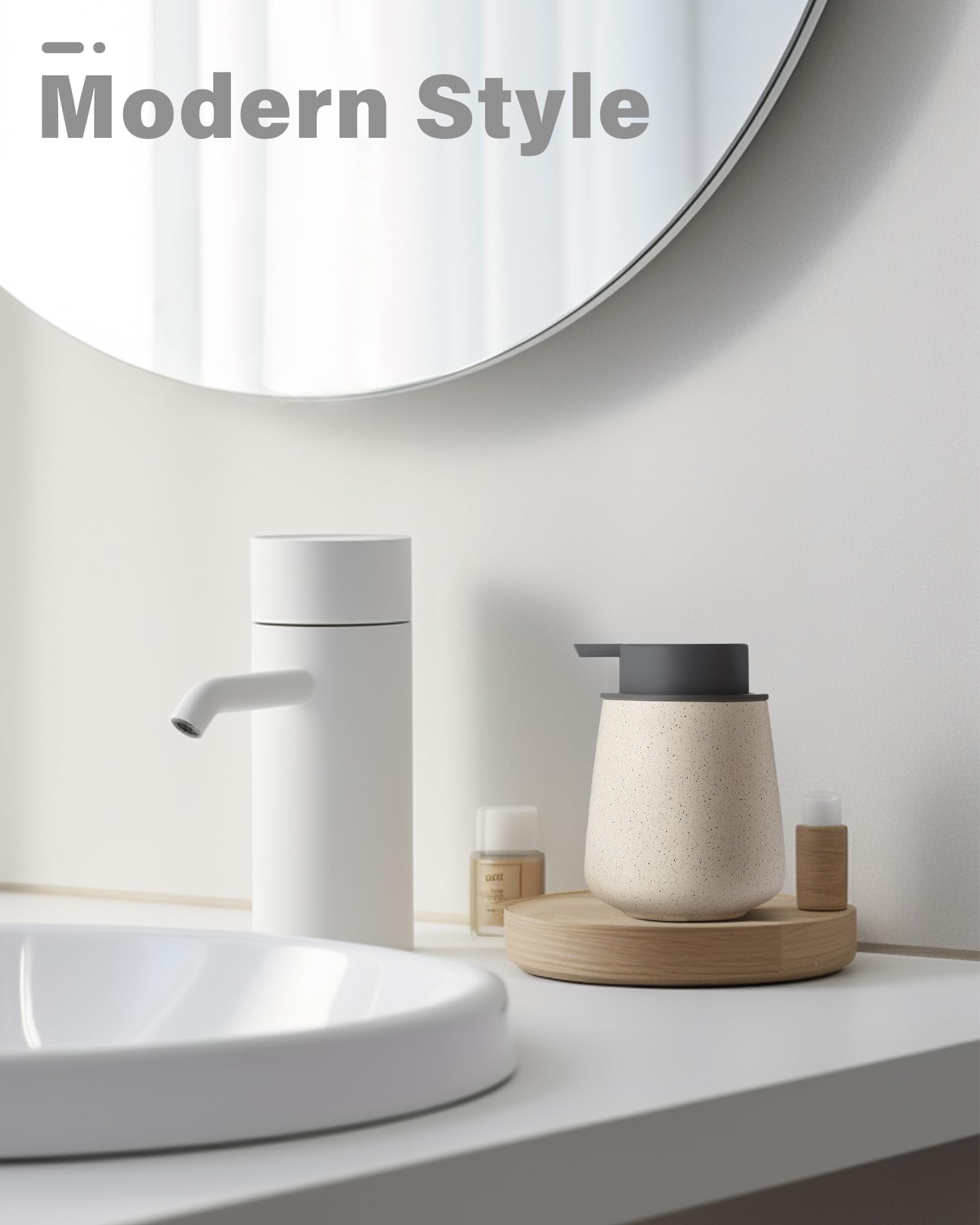 Foam Hand Soap Dispenser - 12 oz Bathroom Lotion Hand Pump Dispenser, Ceramic Foaming Soap Dispenser with Grey Removable Pump for Kitchen Hand Wash Dispenser, Speckled Matte Beige