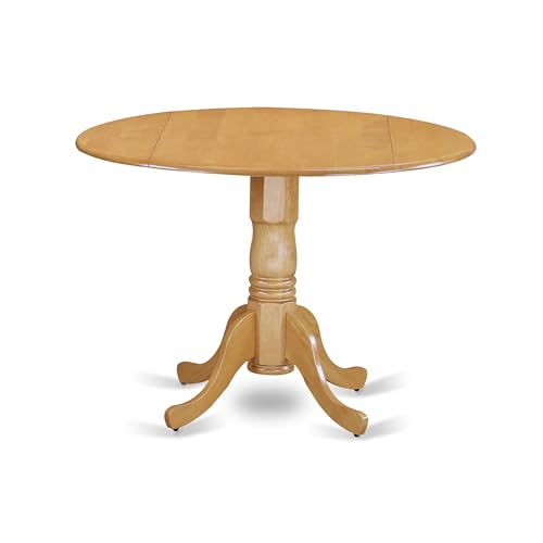 East West Furniture DMBO5-OAK-W 5 Piece Kitchen Table & Chairs Set Includes a Round Dining Table with Dropleaf and 4 Dining Room Chairs, 42x42 Inch, Oak