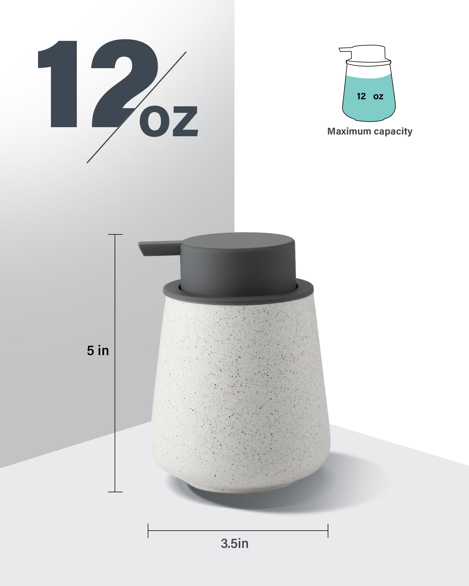 Foam Hand Soap Dispenser - 12 oz Bathroom Lotion Hand Pump Dispenser, Ceramic Foaming Soap Dispenser with Grey Removable Pump for Kitchen Hand Wash Dispenser, Speckled Matte Beige