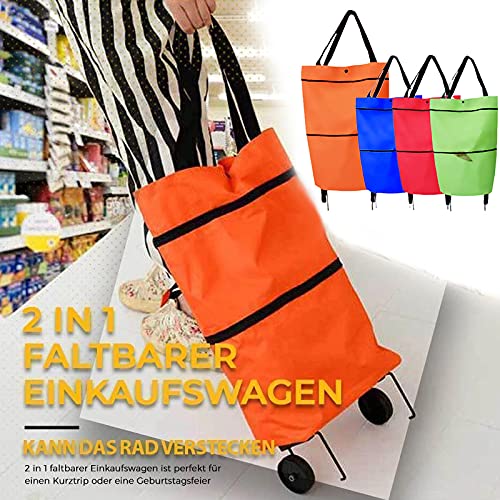 VALINK Shopping Cart with Wheels,2 in 1 Trolley Folding Hand-Pulling Shopping Bag,Portable Reusable Zipped Handbag Grocery Cart