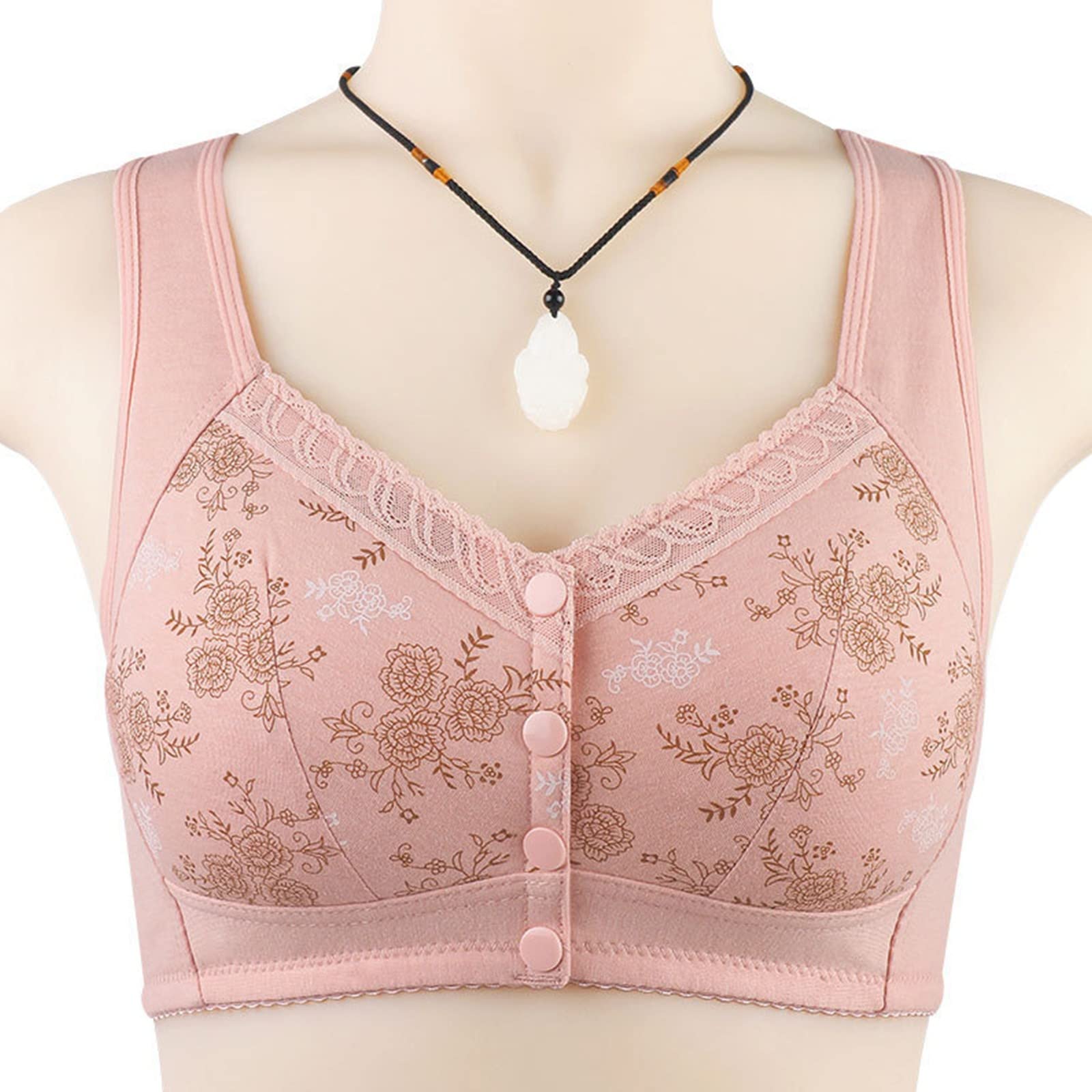 Womens Wireless Bra Women's Daily Bra, Push Up Bras No Underwire High Support Front Closure Front Snaps Full Coverage Easy Close Sports Bras Pink
