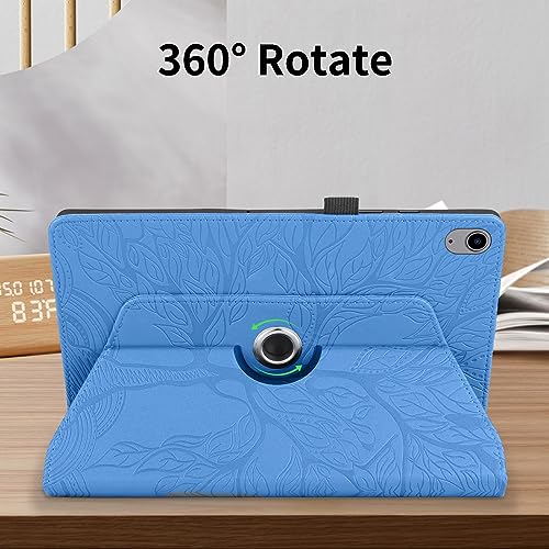 Schaflie Compatible with iPad 10th Generation Case 2022 iPad 10.9 Case 360 Rotating Cover PU Leather Stand Function with Tree Embossed with Pen Holder Cover for iPad 10th Generation Blue