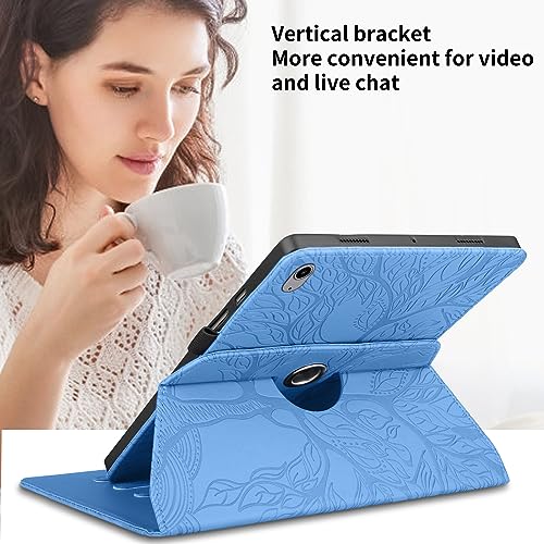Schaflie Compatible with iPad 10th Generation Case 2022 iPad 10.9 Case 360 Rotating Cover PU Leather Stand Function with Tree Embossed with Pen Holder Cover for iPad 10th Generation Blue