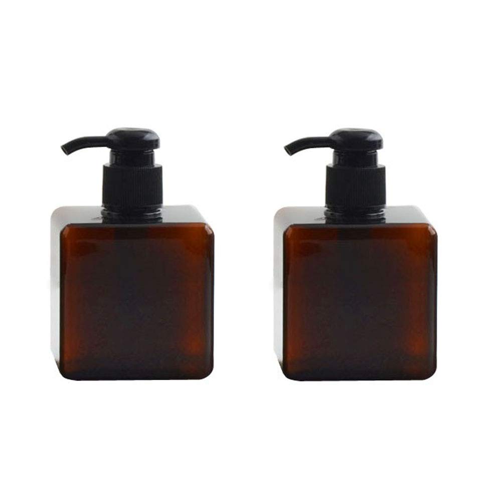2Pcs 250ml/8.4oz Empty Plastic Foaming Pump Bottles Refillable Square Foam Soap Pump Dispenser Travel Toiletries Container for Shampoo Shower Gel Cosmetics Liquid Dispenser (Brown)