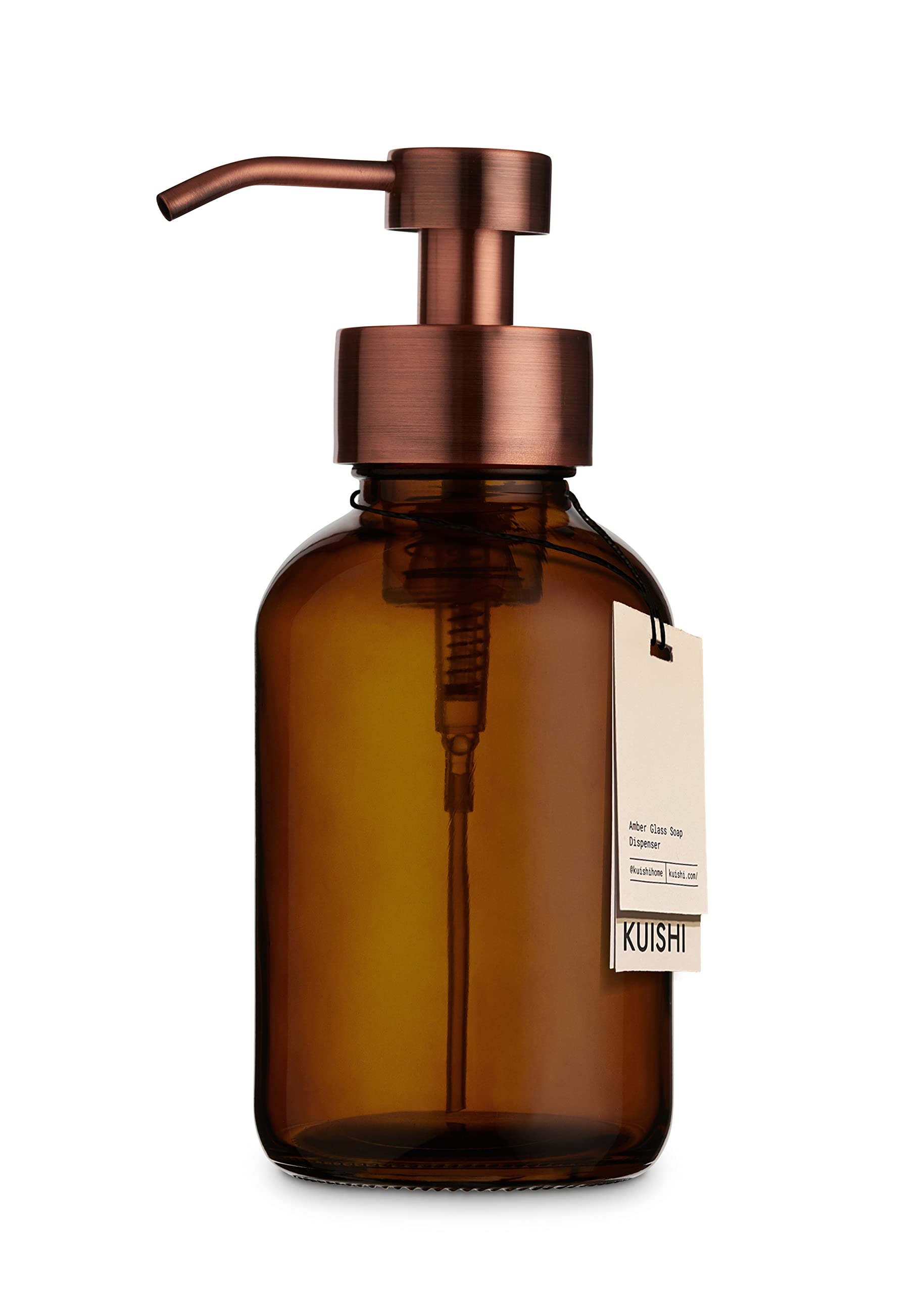 Kuishi Amber Glass Foaming Liquid Soap Dispenser with Bronze Pump, 18oz Soap Bottle, UV Protective Amber Glass Container